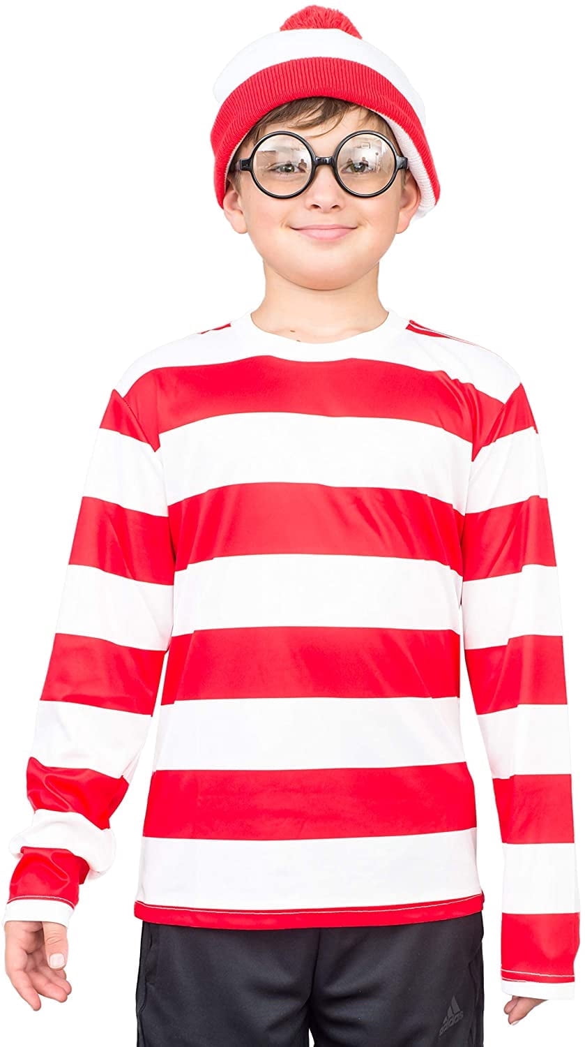 Where's Waldo Shirt Hat and Glasses Deluxe Halloween Costume Cosplay ...