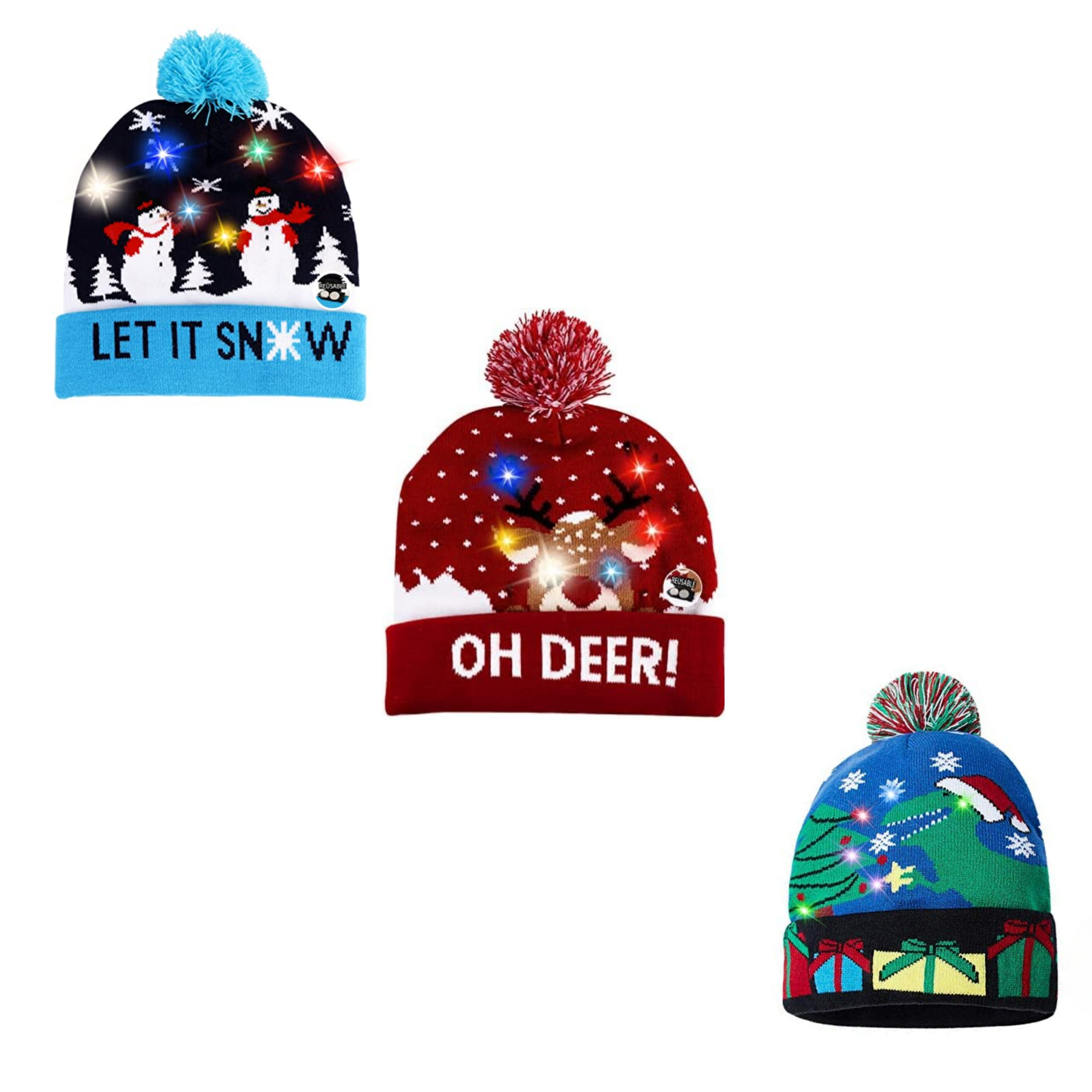 My Costume Wigs 3 Unisex LED Light-up Christmas Novelty Sweater Hat ...