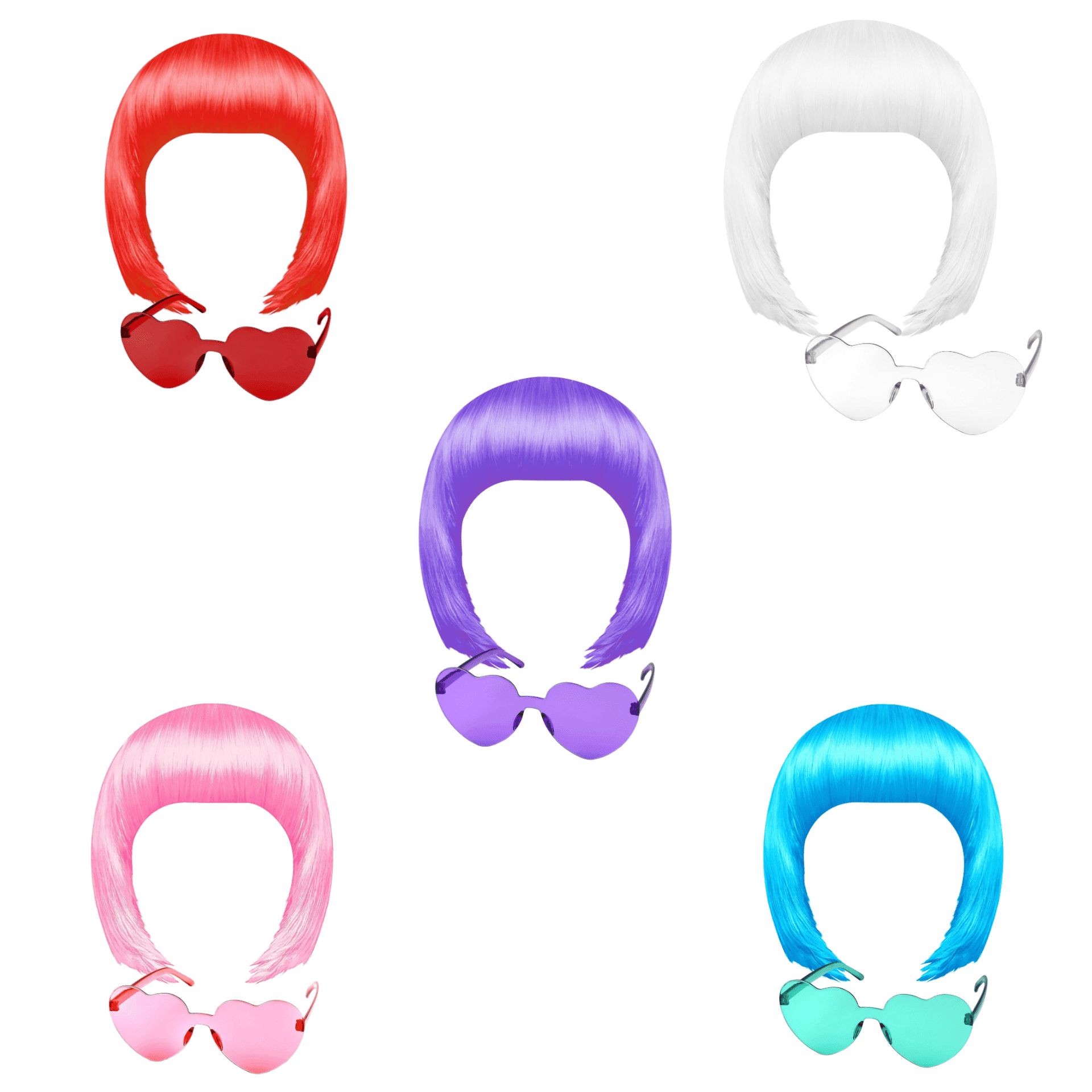 My Costume Wigs Short Bob Wig and Sunglass Set, Neon Colored Wigs ...