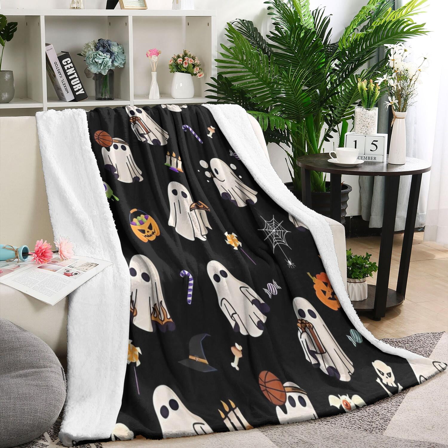 Costumed Ghost Halloween Pattern Blanket,Comfortable Soft Lamb Wool ...