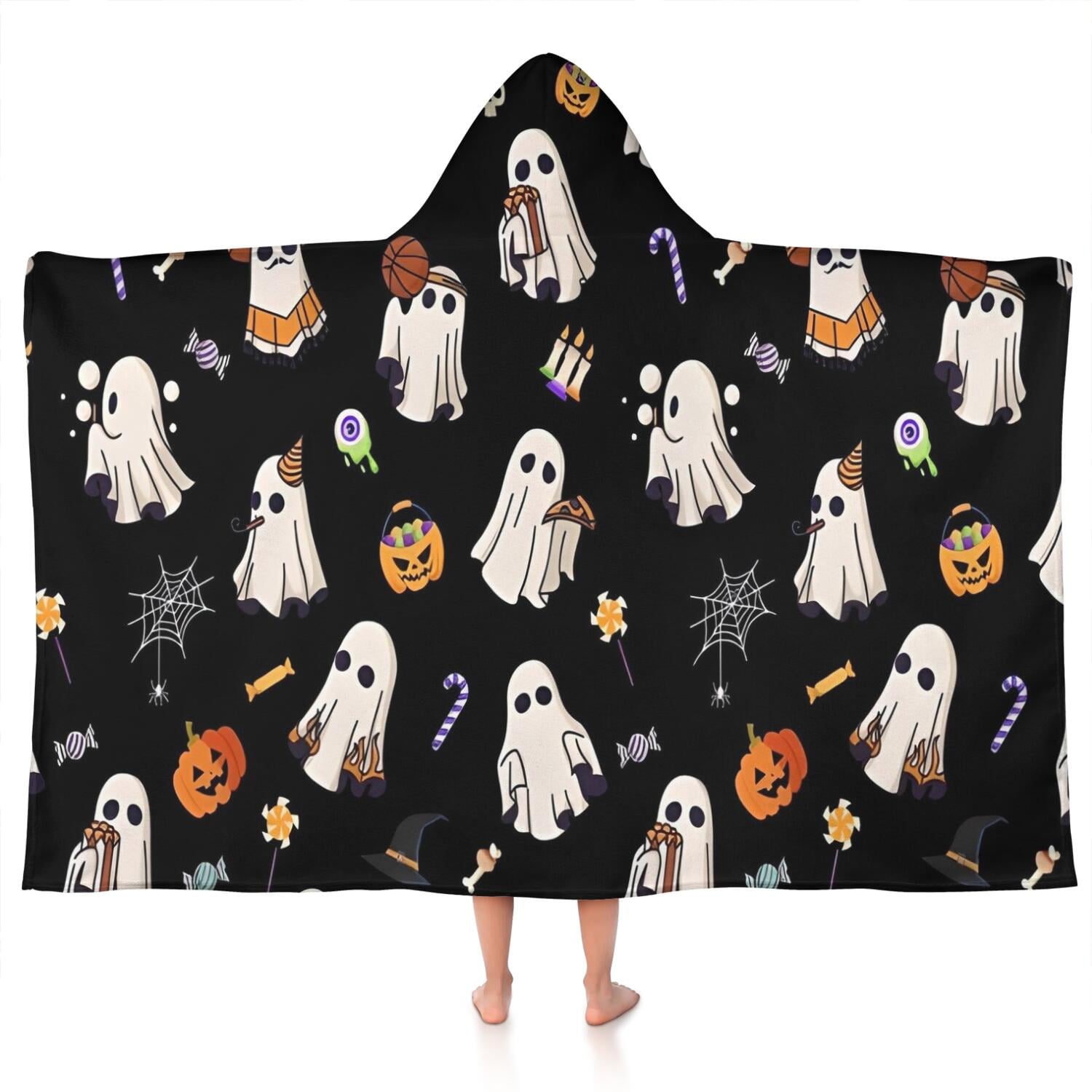 Costumed Ghost Halloween Pattern Hooded Bath Towel，50"x30" for Ages 3 To 12 Kids, Quick Dry ...