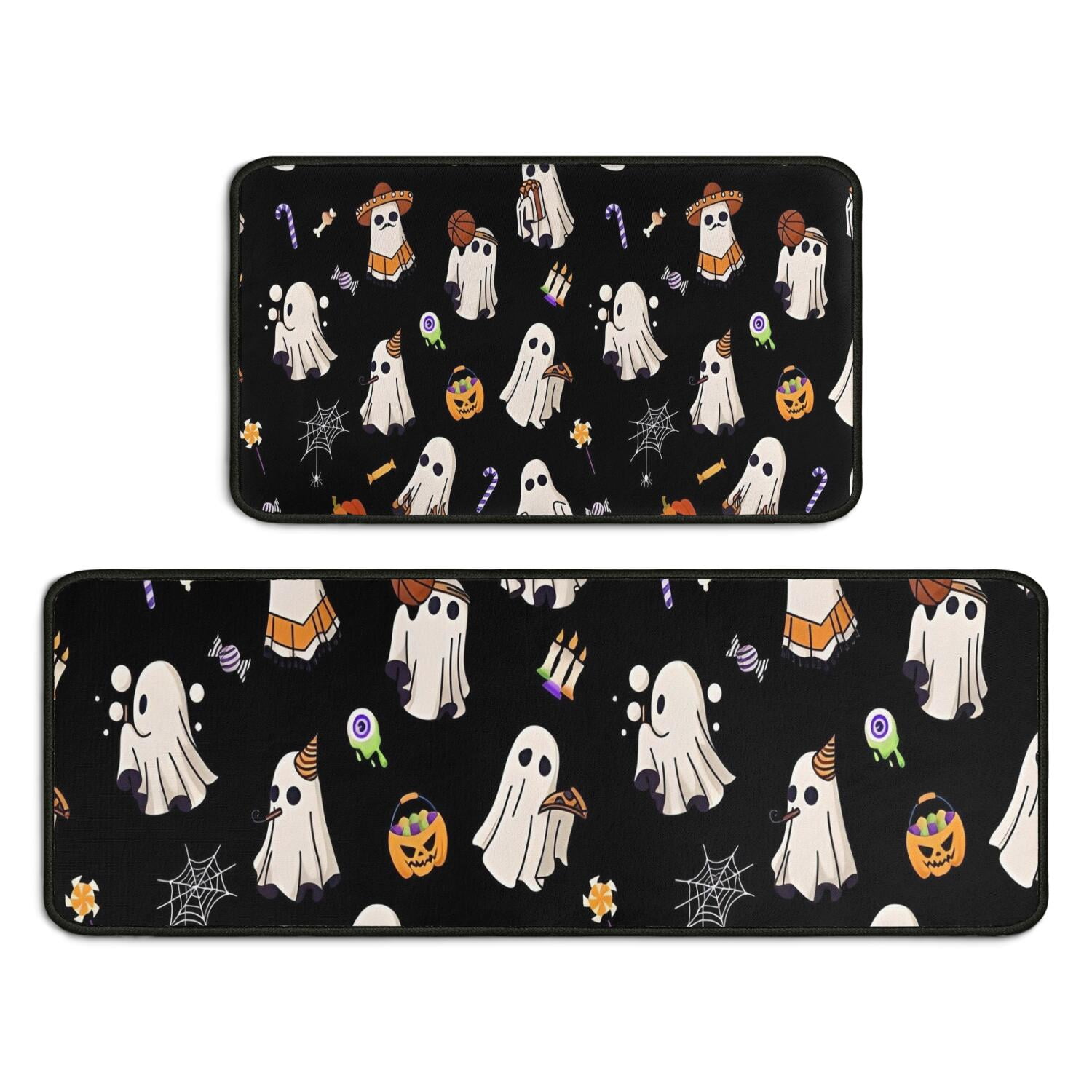 Costumed Ghost Halloween Pattern Kitchen Rugs Sets Of 2,Anti Fatigue ...