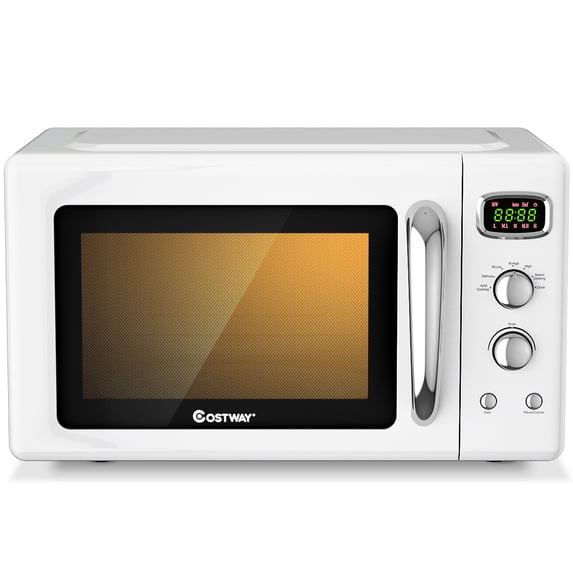 Costway 0.9 Cu.Ft Retro Microwave Oven, 900W, Compact with Knobs, Child ...