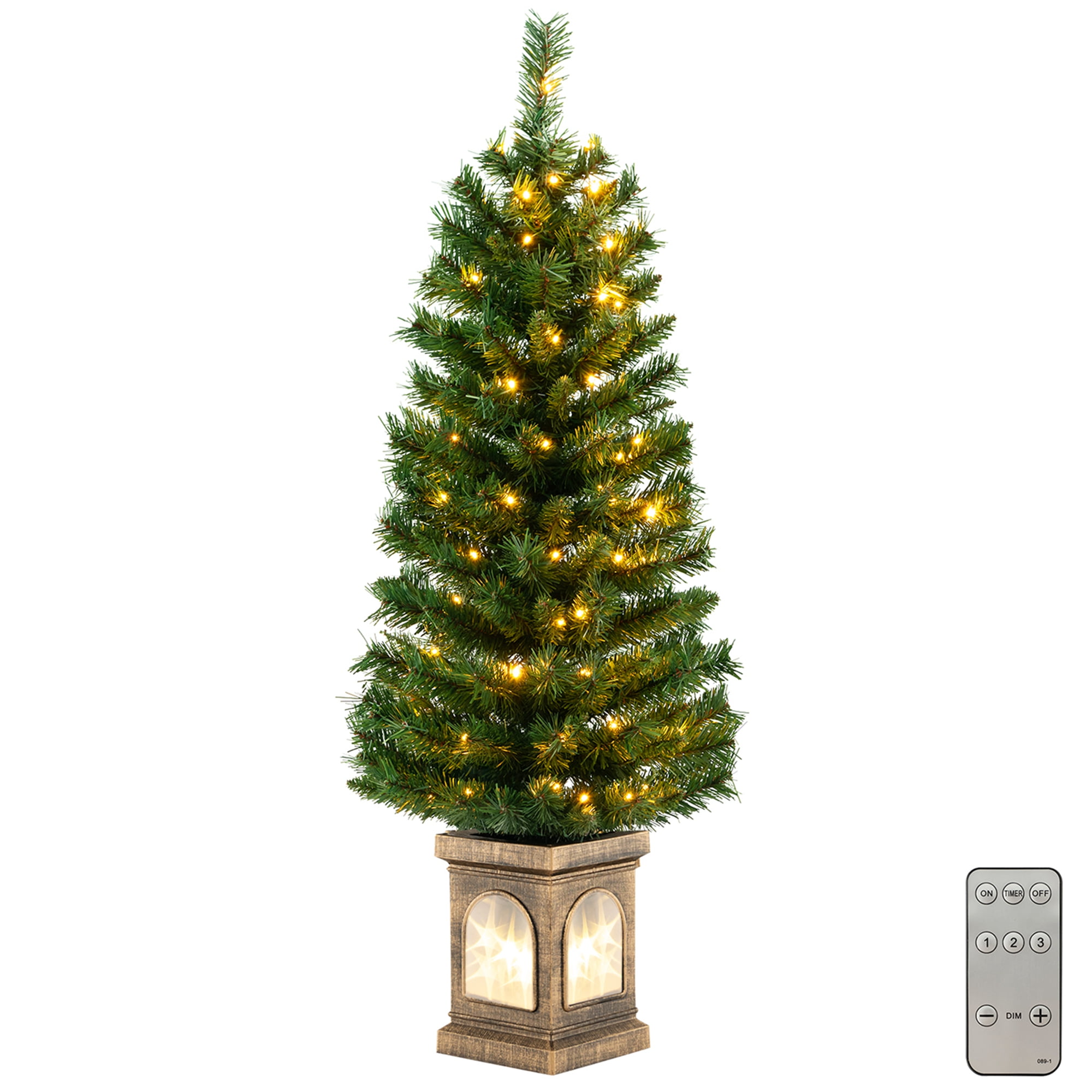 Costway 1 PC 4 FT Pre-Lit Potted Christmas Tree Artificial Entrance ...