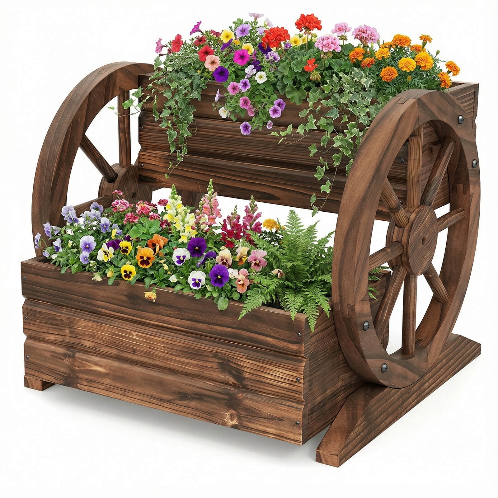 Costway 1 PCS 2-Tier Rustic Wagon Planter Box with Drainage Holes ...