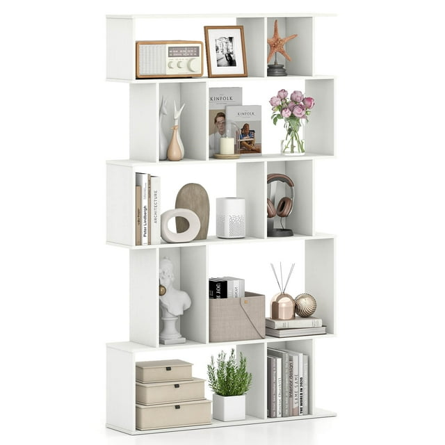 Costway 1 PCS 5-Tier Geometric Bookshelf with Open Shelves & Closed ...
