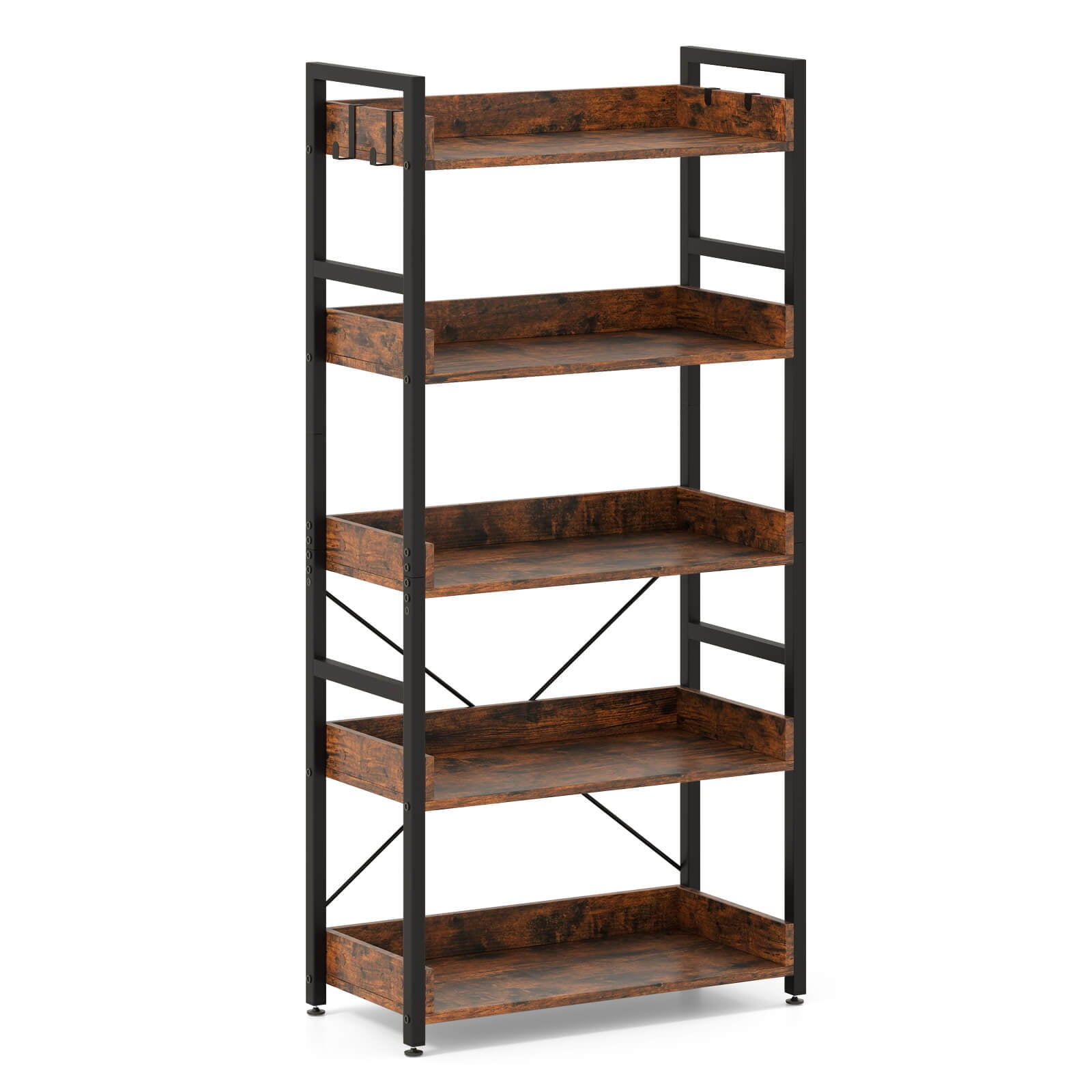 Costway 1 PCS 5-Tier Storage Rack with 4 Hooks Open Display Shelves ...