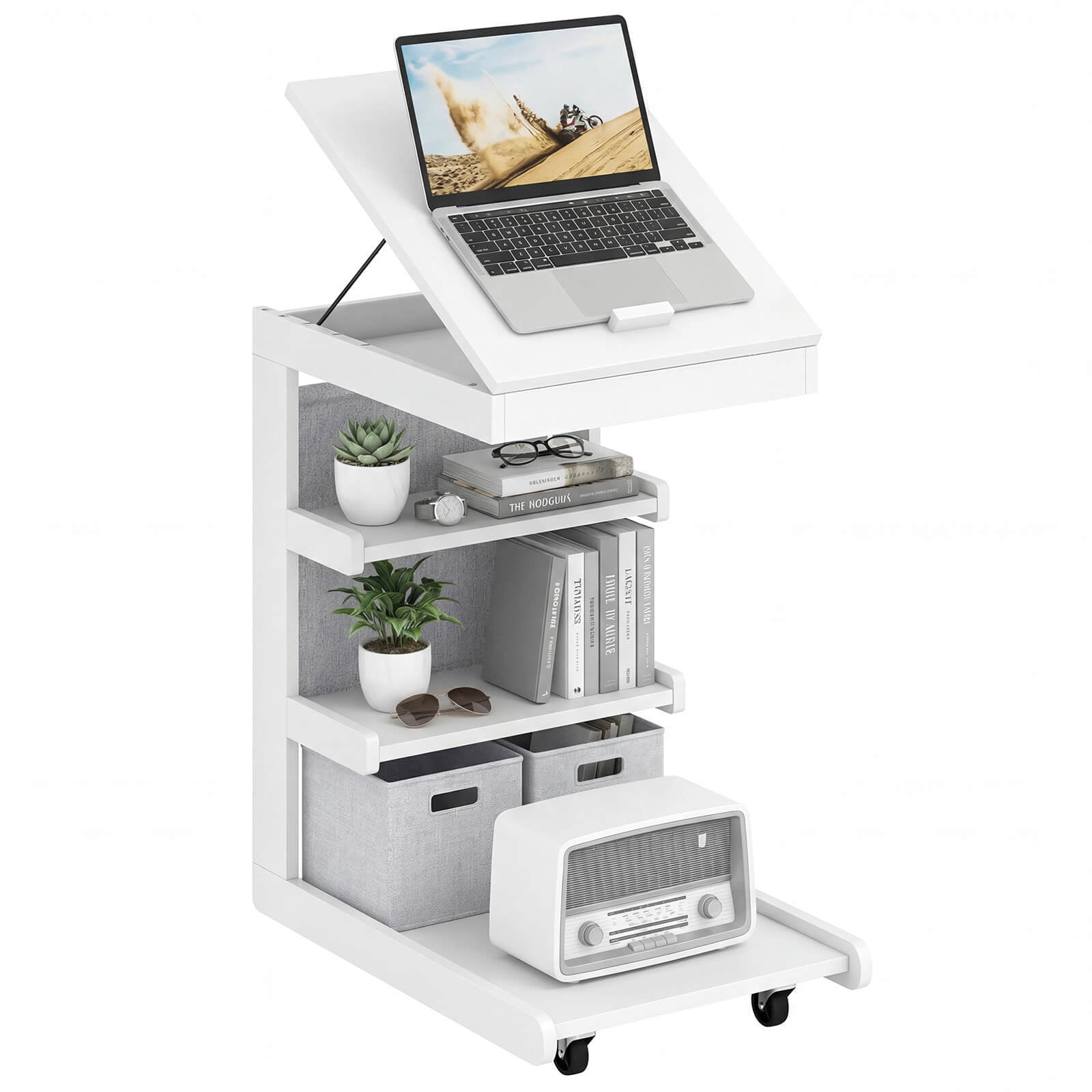 Costway 1 PCS C-shaped End Table with Wheels, Adjustable Desktop, Edge ...