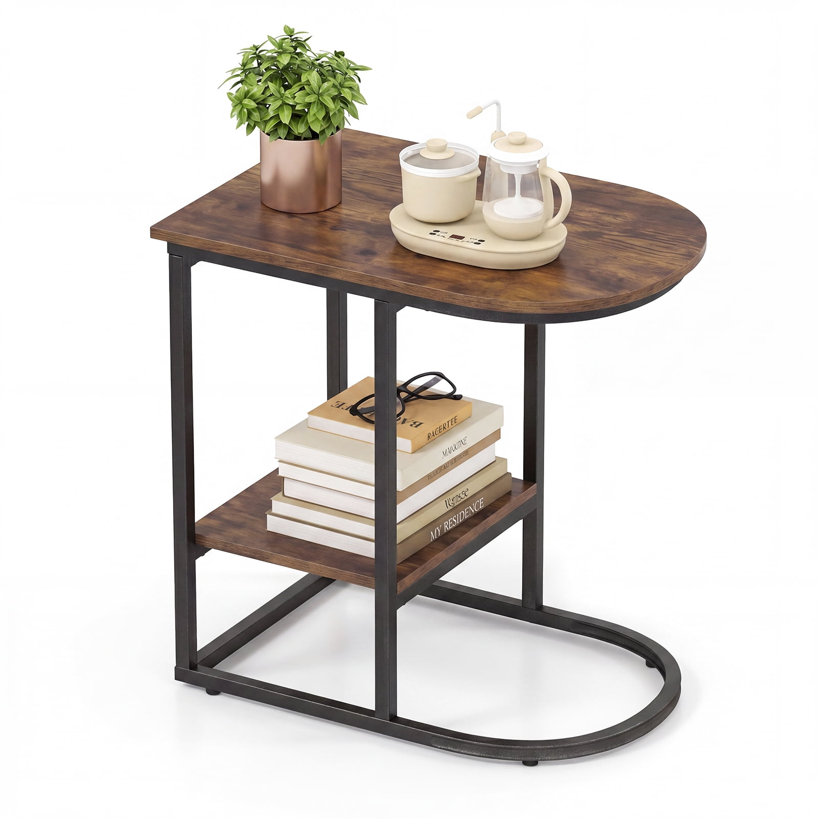 Costway 1 PCS C-shaped Side Table 2-Tier End Table with Storage Modern ...