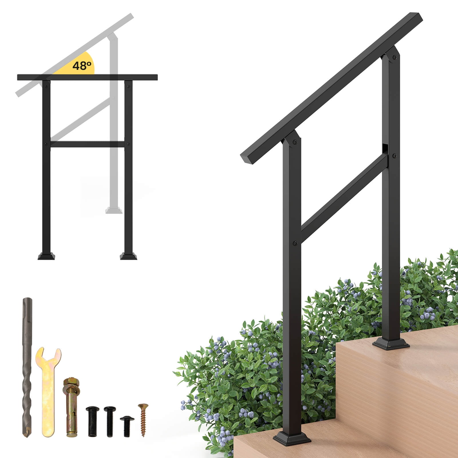 Costway 1 PCS Handrail for Outdoor Steps with Flexible Angle Adjustment ...