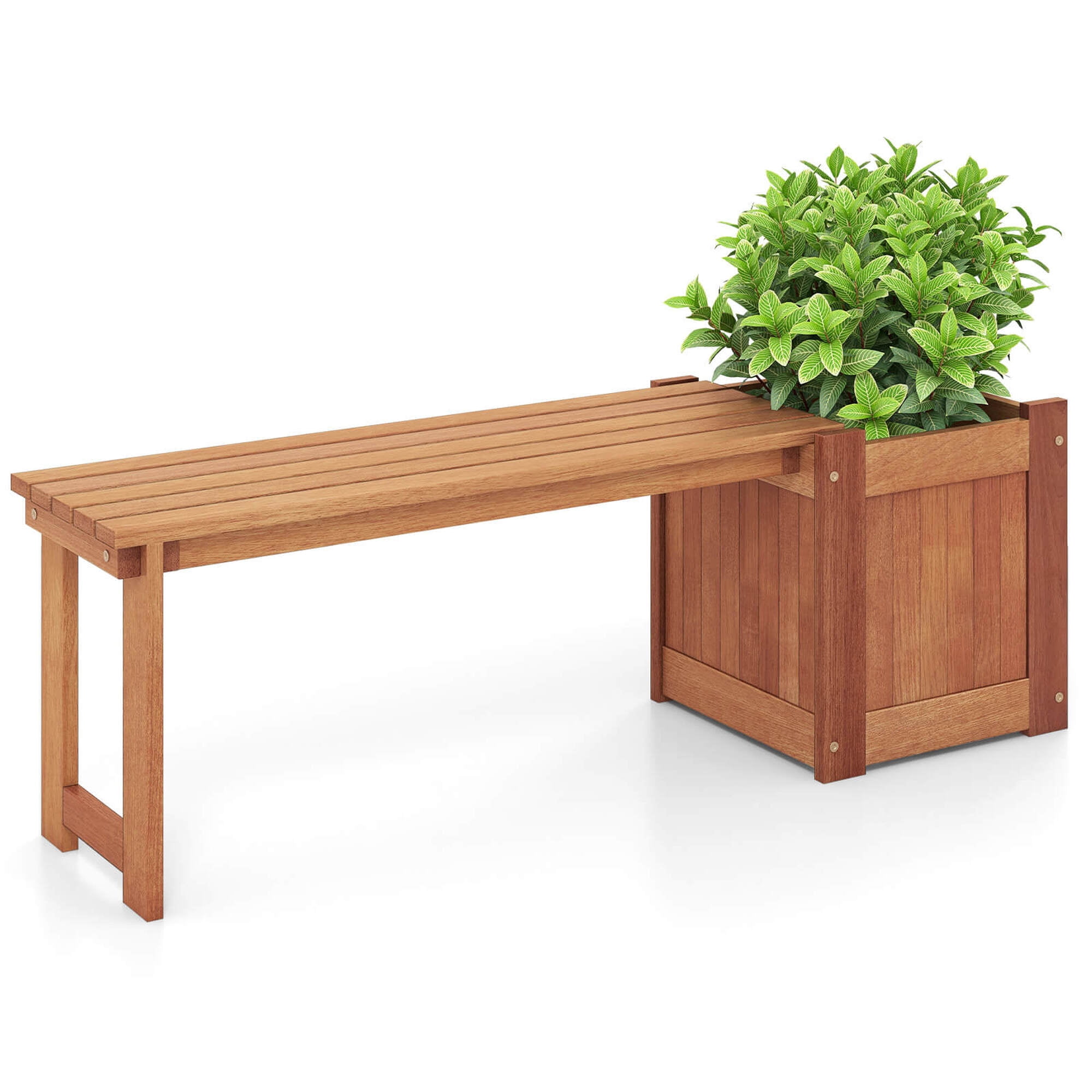 Costway 1 PCS Hardwood Flower Box with Bench Spacious Seat Open-ended ...