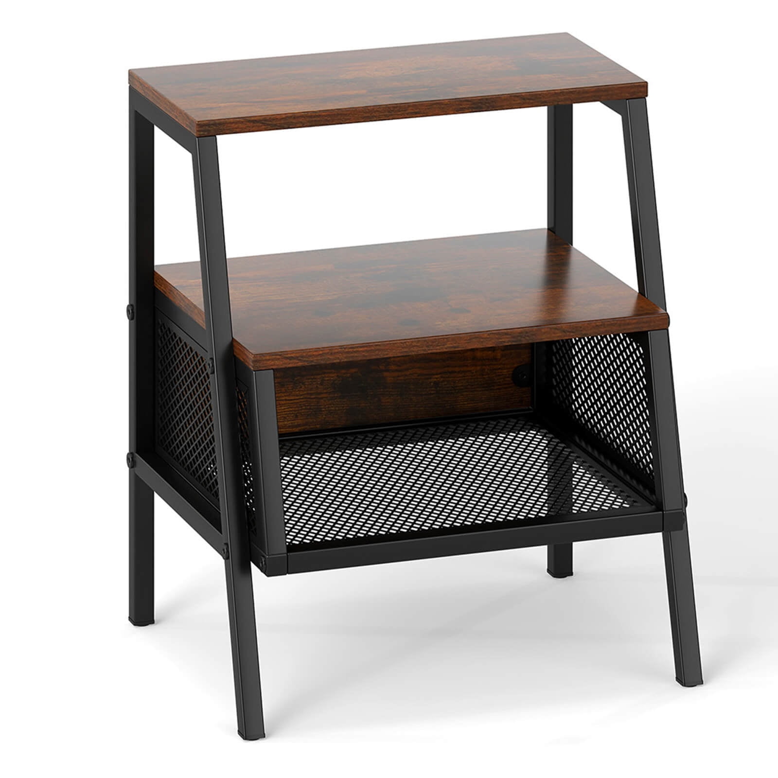 Costway 1 PCS Industrial Nightstand 3-Tier End Table with 2 Open ...