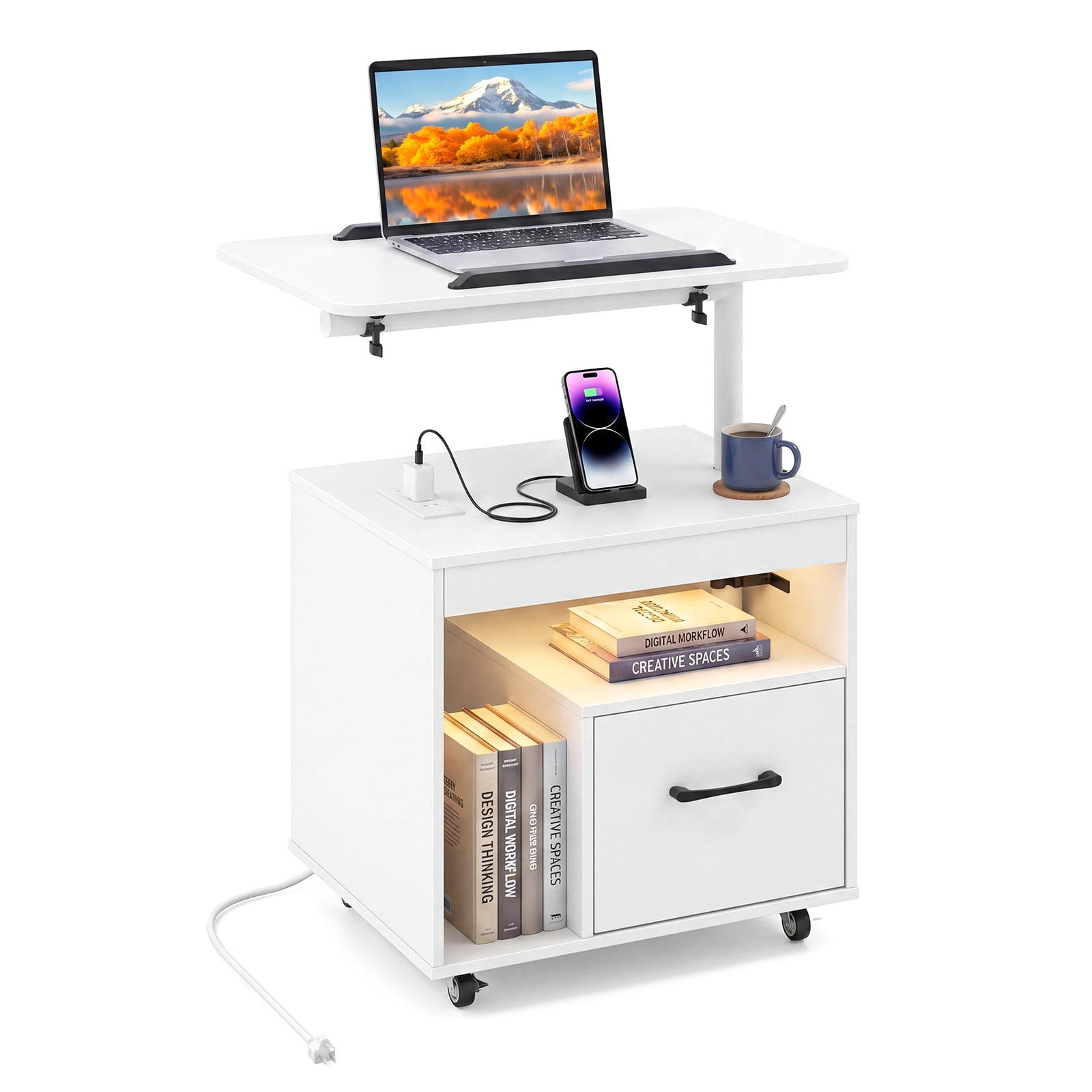 Costway 1 PCS Nightstand with Power Outlets,Modern Bedside Table with ...