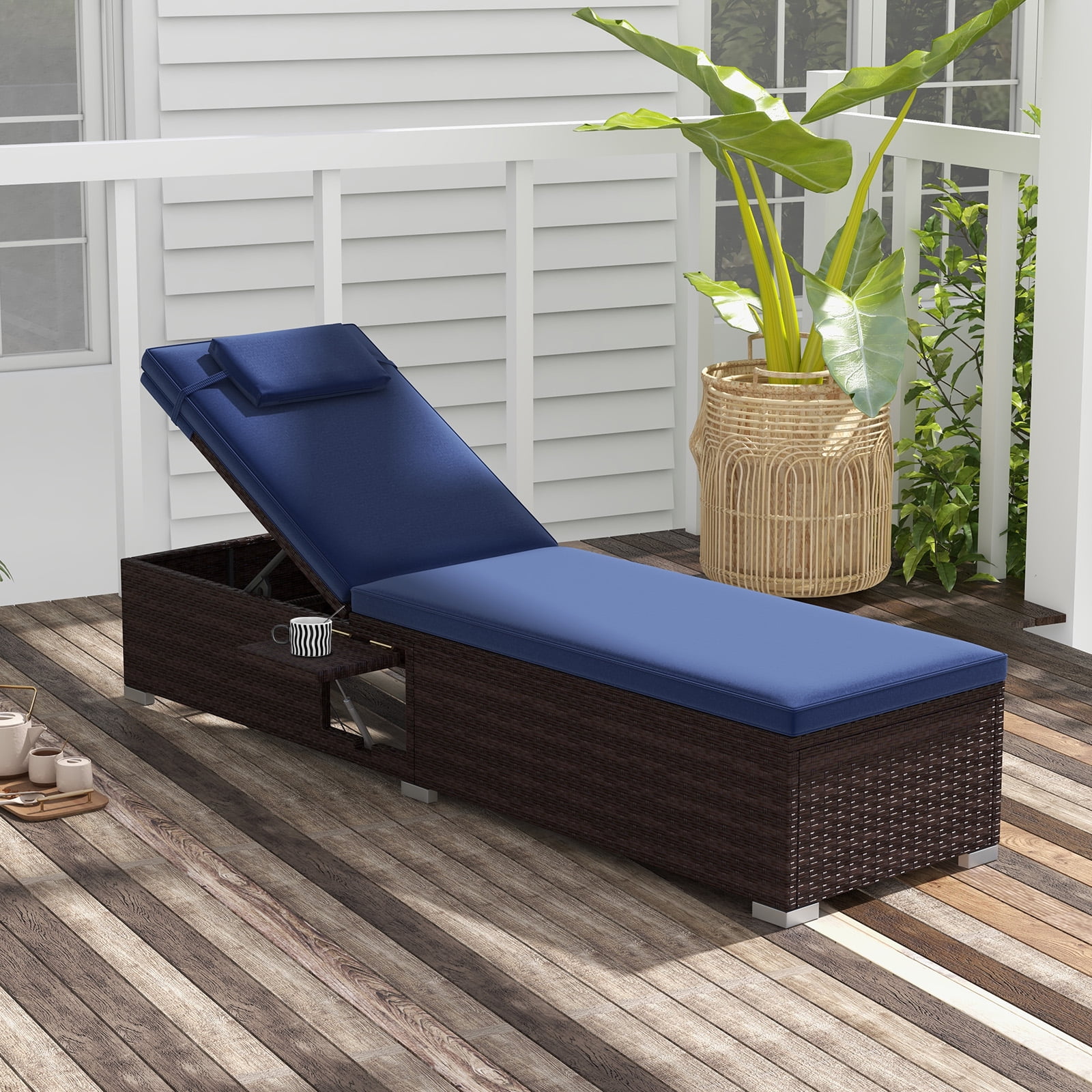 Costway 1 PCS Patio Chaise Lounge with 6-level Backrest Comfy Seat ...
