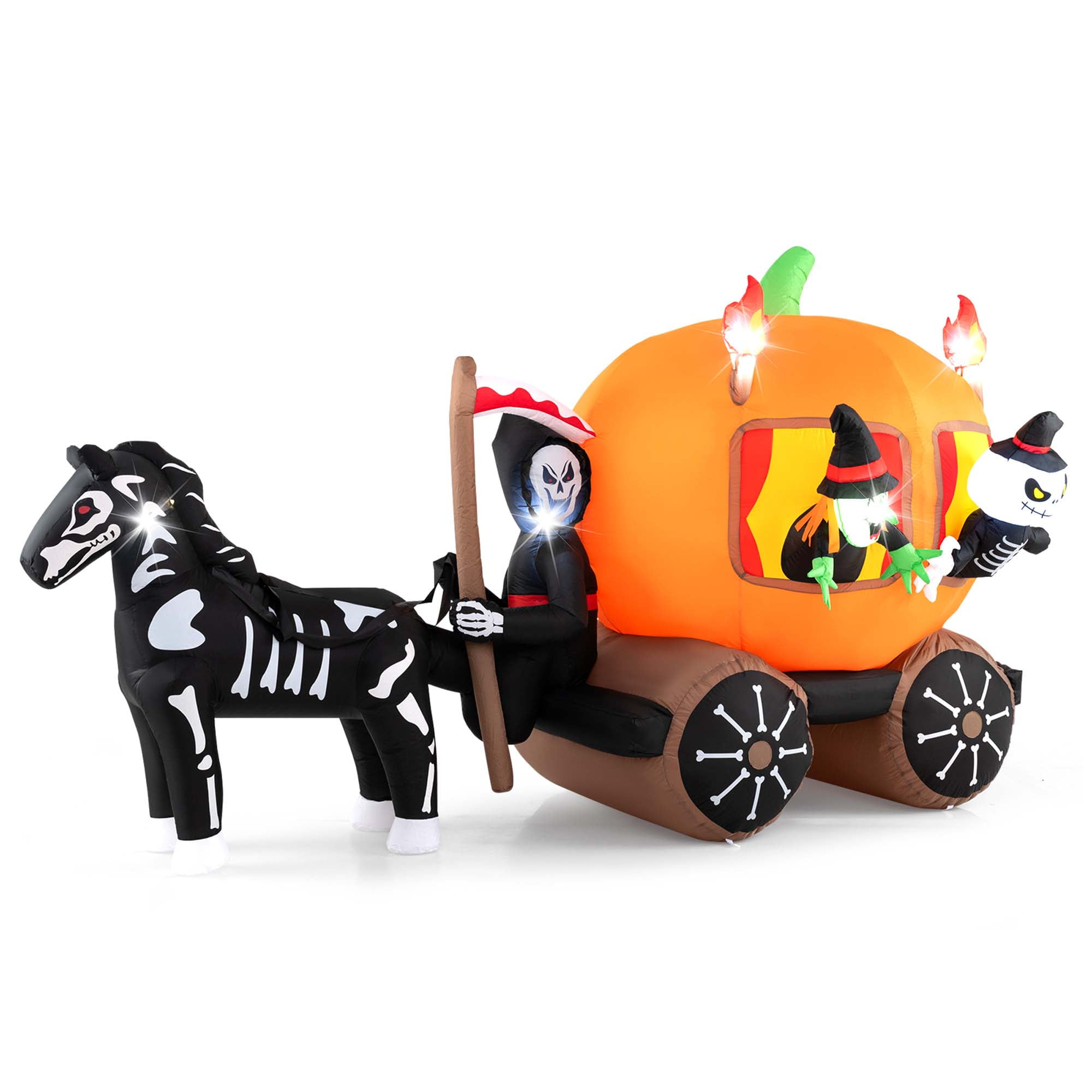 Costway 10.2 ft Long Halloween Inflatable Carriage LED Lighted Carriage ...