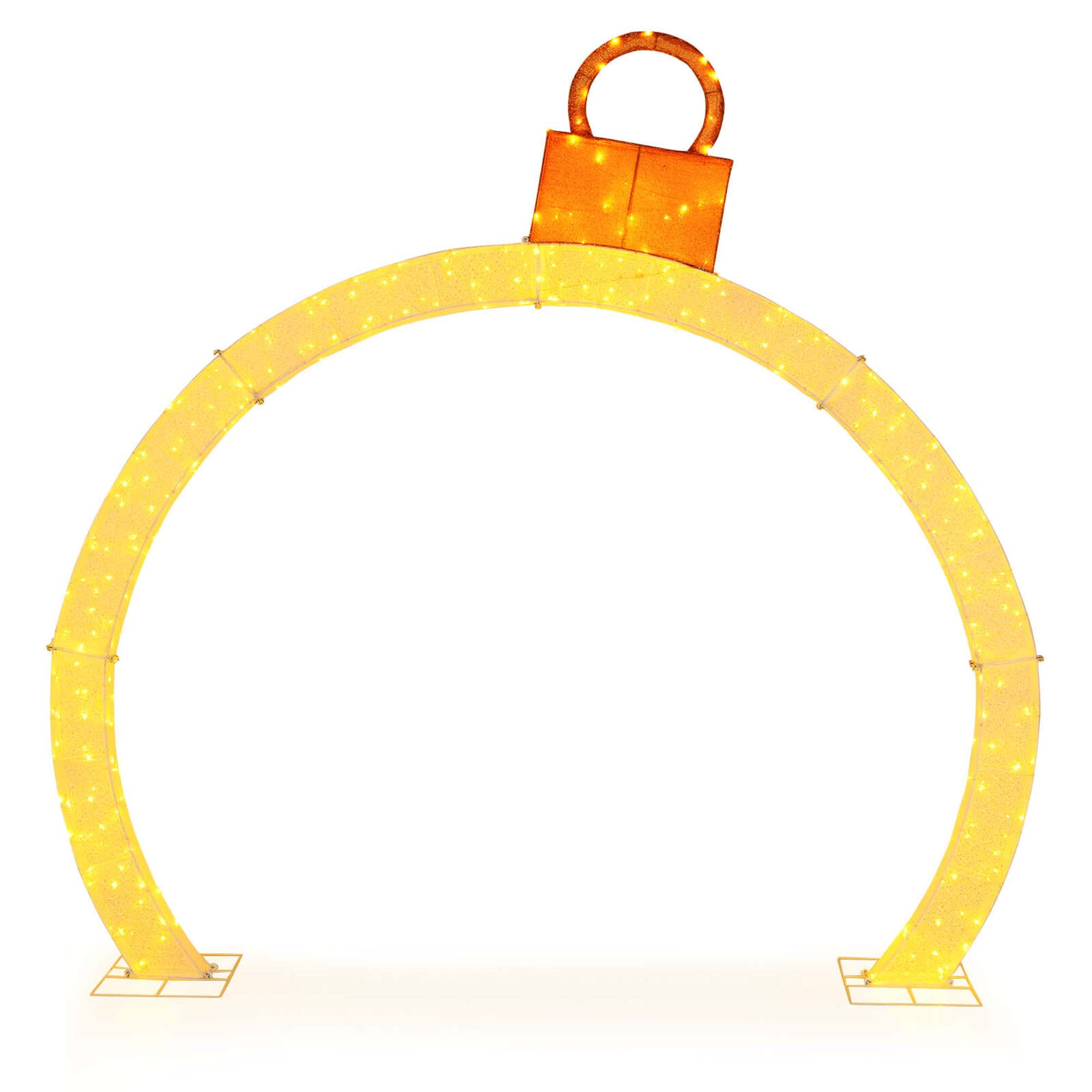 Costway 10.5 ft Christmas Pre-Lit Arch with Gold Ornament Cap 300 Warm ...
