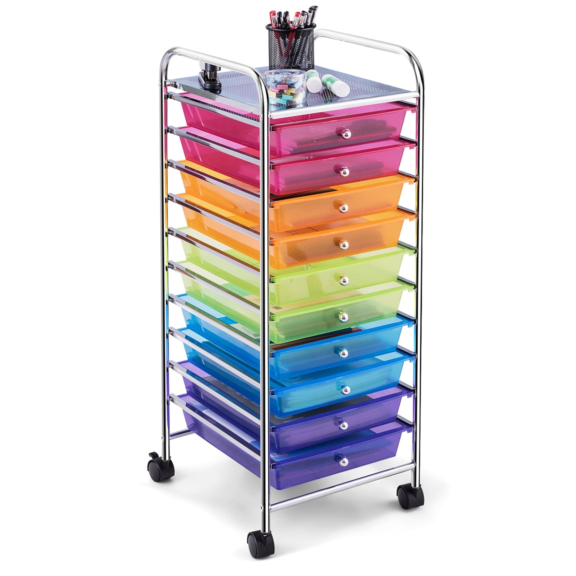 Costway 10-Drawer Rolling Storage Cart, Plastic Organizing Wheels for ...