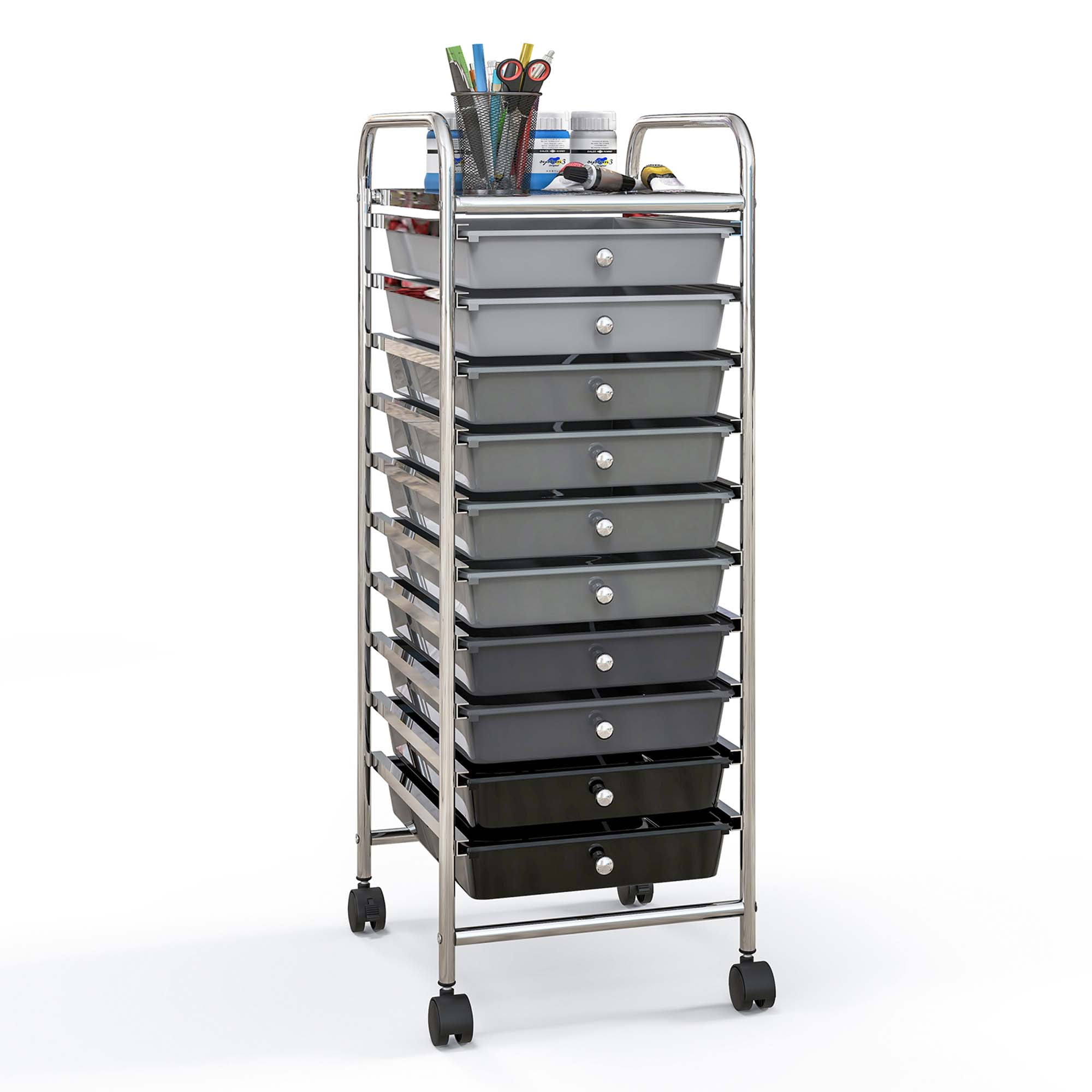 Costway 10-Drawer Craft Organizing Storage Cart with Wheels, Office ...
