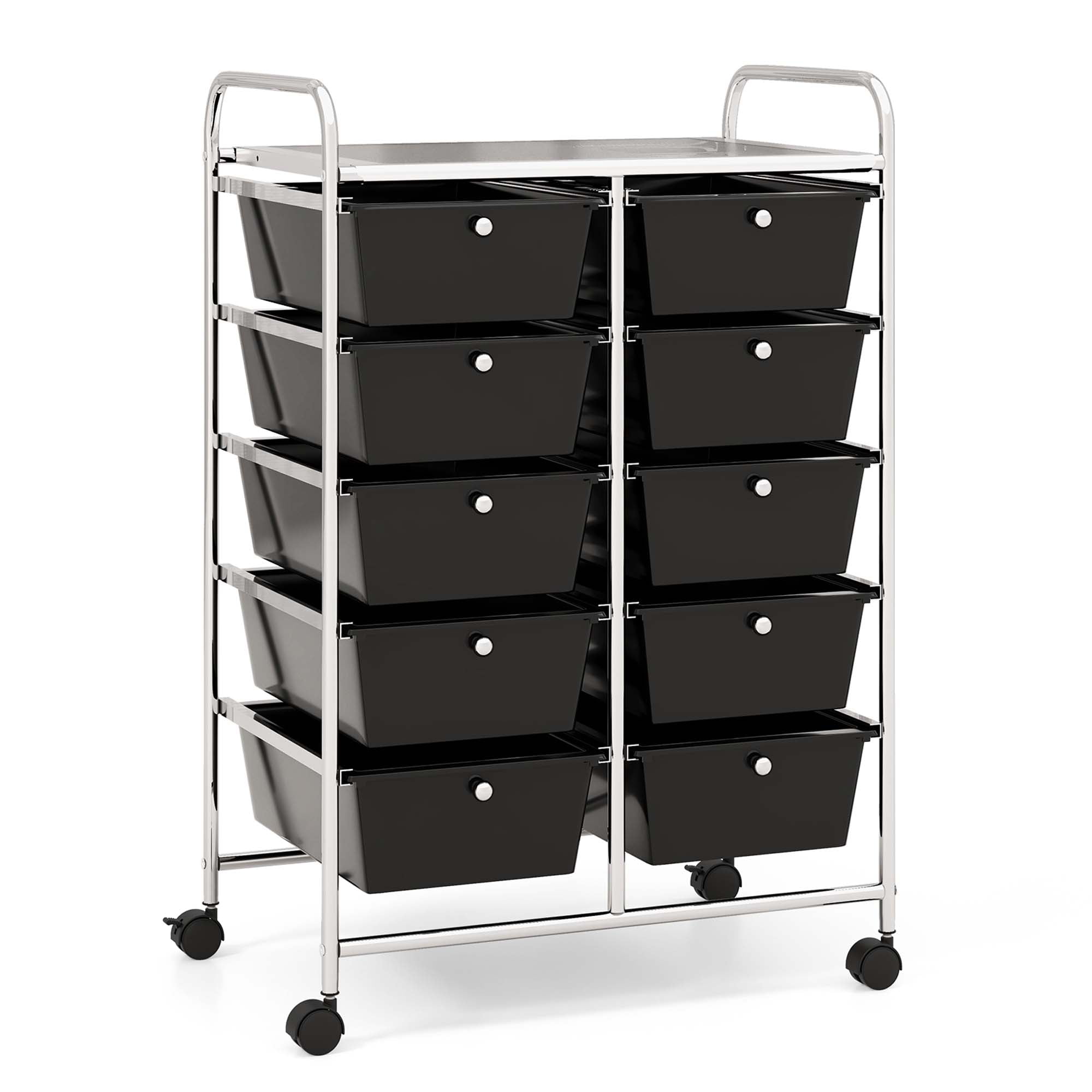 Costway 10-Drawer Storage Cart Utility Rolling Trolley Kitchen Office ...