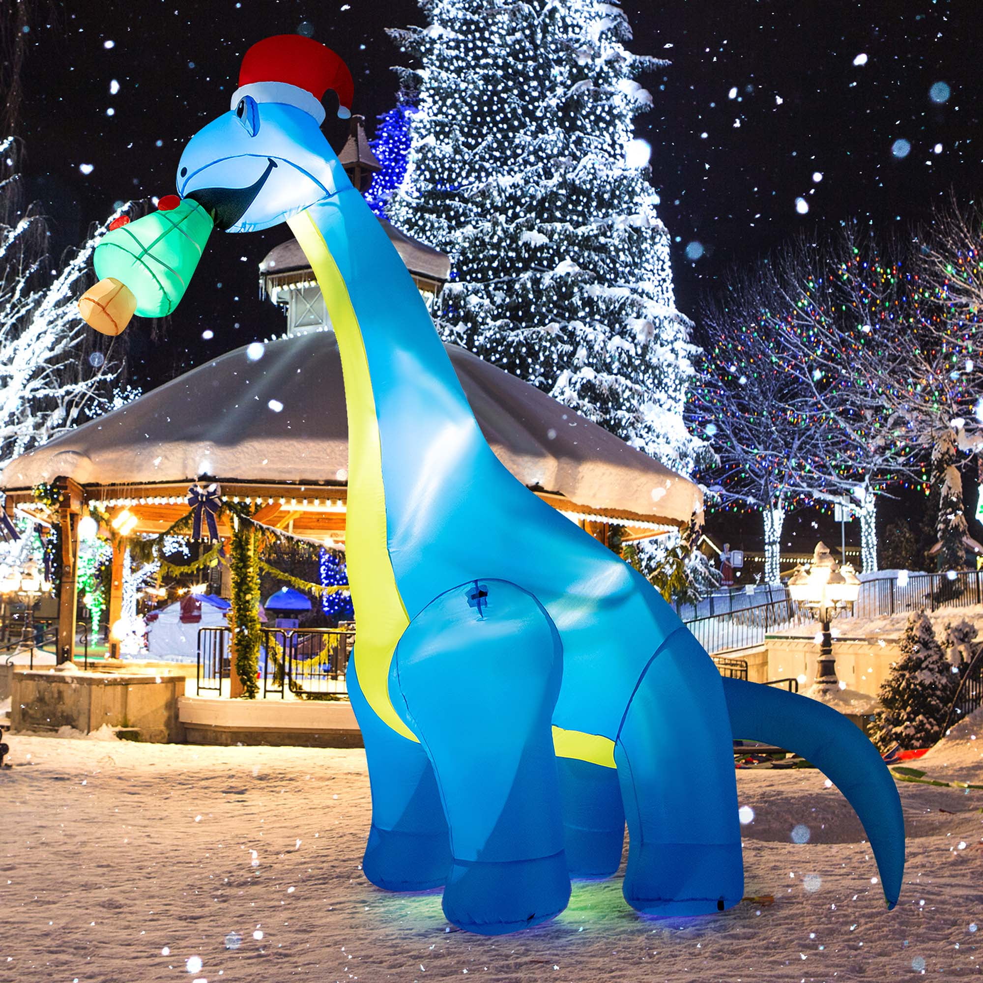 Costway 10 ft Outdoor Holiday Blow Dino Decorations, Lighted Green ...