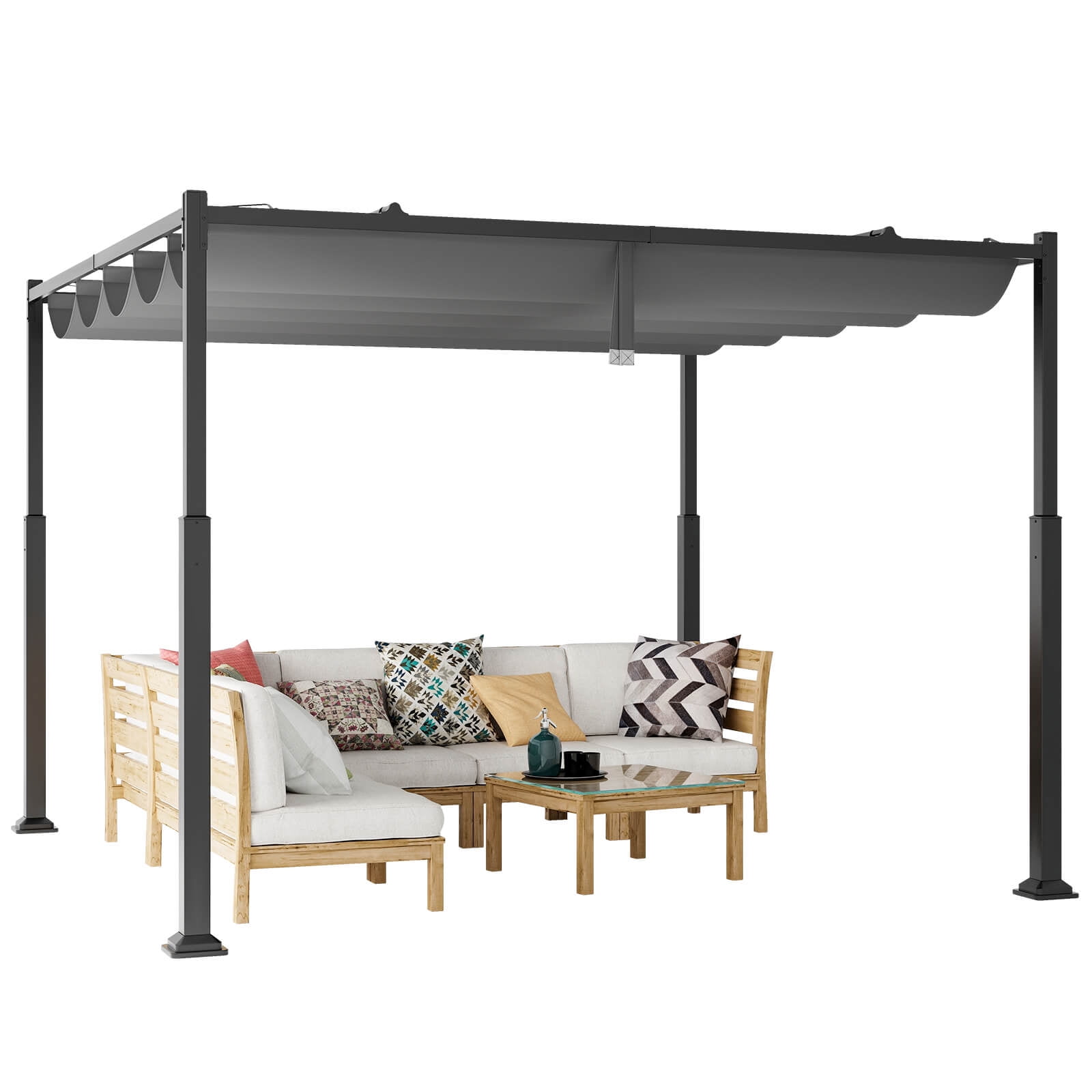 Costway 10' x 10' Outdoor Pergola with Retractable Canopy Heavy-Duty ...