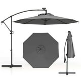 Costway 10FT Patio Offset Umbrella Gray with 360° Rotation, Solar LED ...