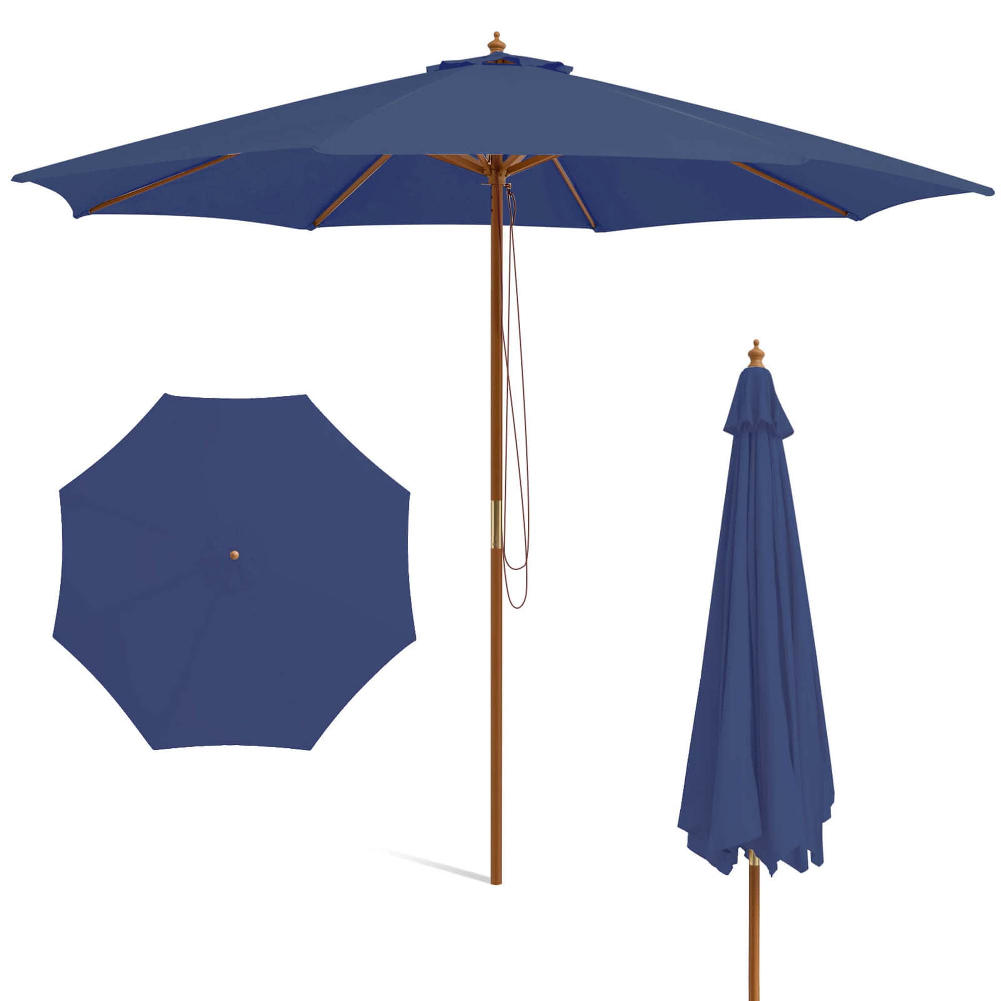 Costway 10FT Patio Wooden Market Table Umbrella Pulley with 8 Bamboo ...