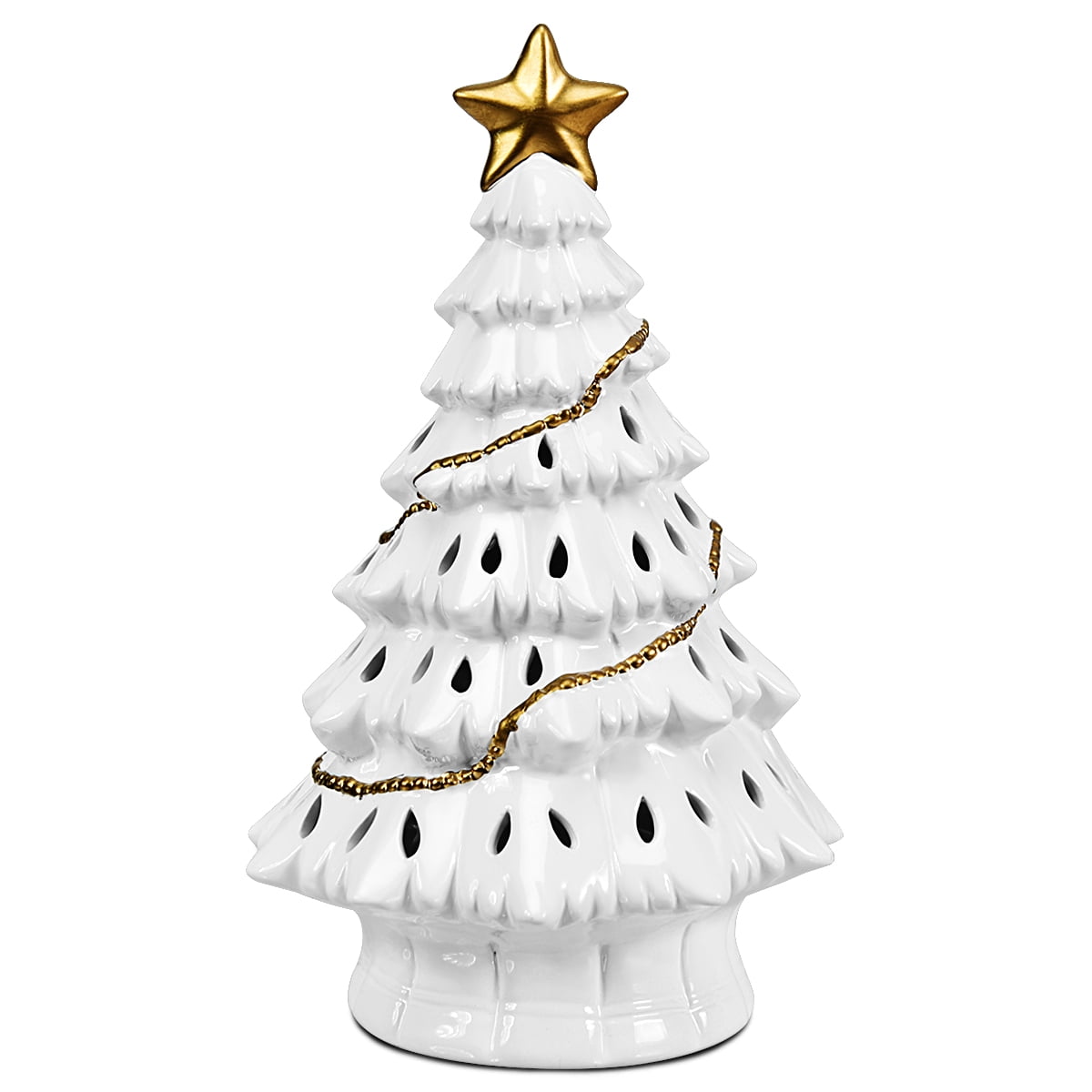 Costway 11''Pre-Lit Ceramic Christmas Tree Tabletop Lights White ...