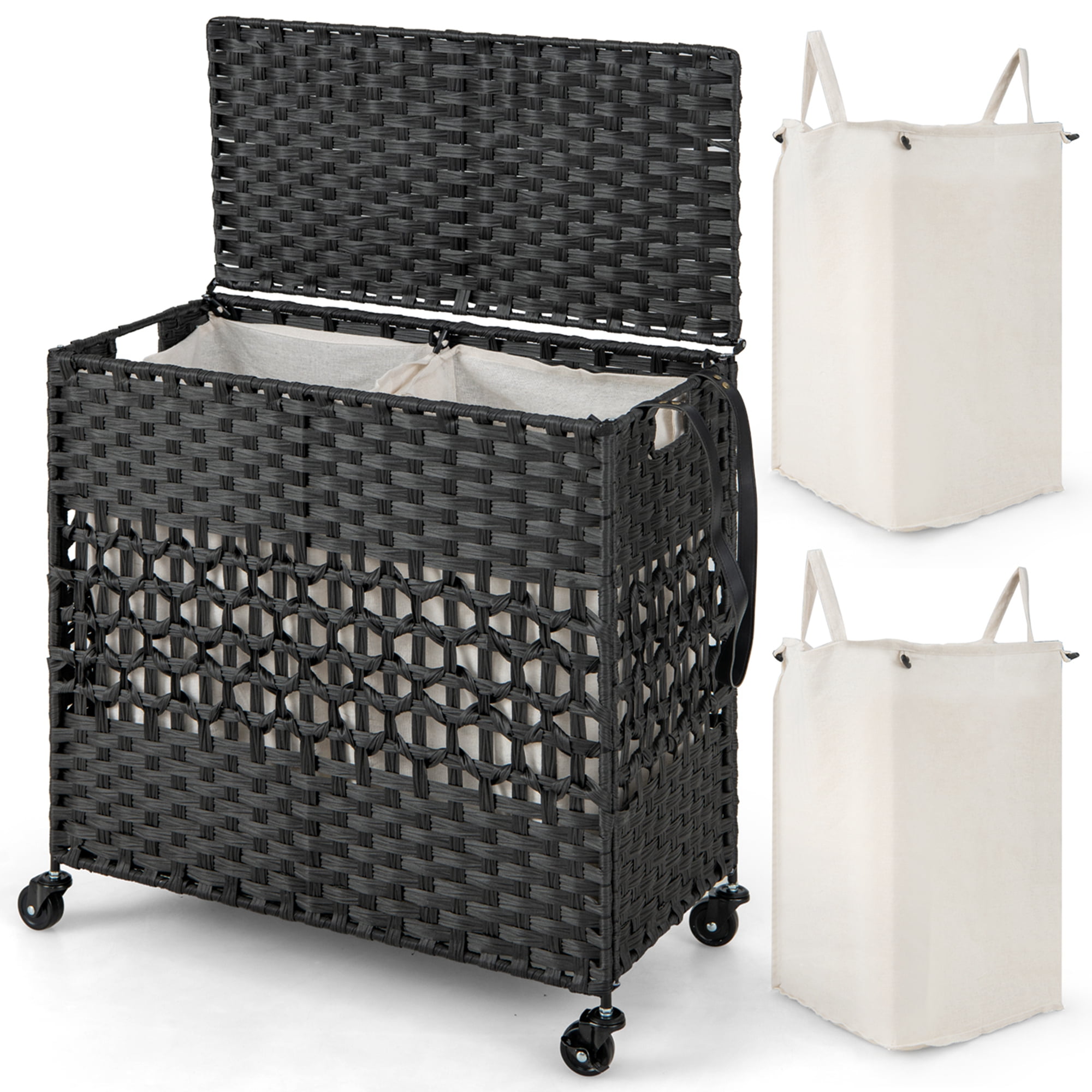 Costway 110L Rolling Laundry Hamper Sorter with Wheels, Clothes Basket ...