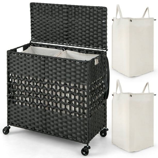 Costway 110L Laundry Hamper with Wheels Clothes Basket Lid & Handle & 2 ...