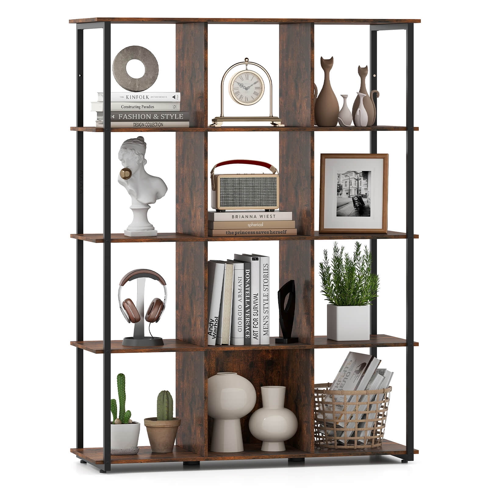 Costway 12-Cube Bookcase 57" Tall Freestanding Bookshelf Industrial ...