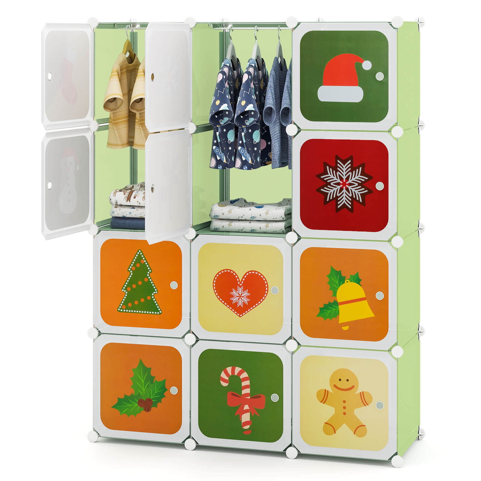 Costway 12-Cube Kids Wardrobe Baby Dresser Bedroom Armoire Clothes ...