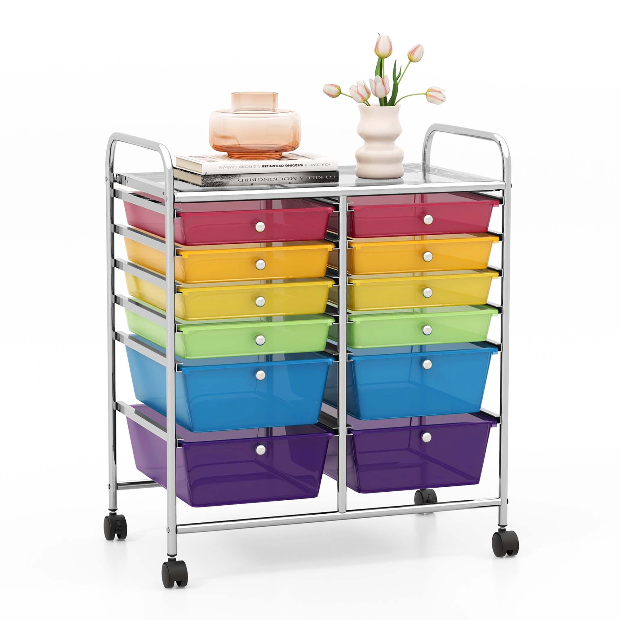 Costway 12-Drawer Art Supply Storage Cart with Plastic Drawers & Wheels ...