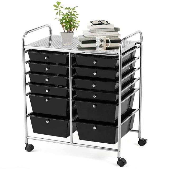 Costway 12-Drawer Multi Plastic Utility Rolling Organizer with Wheels ...