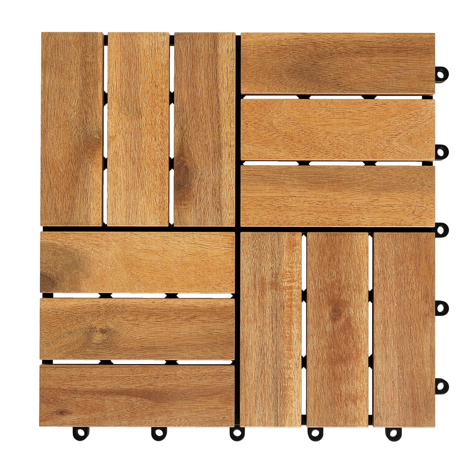 Costway 12” x 12” Acacia Wood Interlocking Deck Tiles, 27 PCS ...