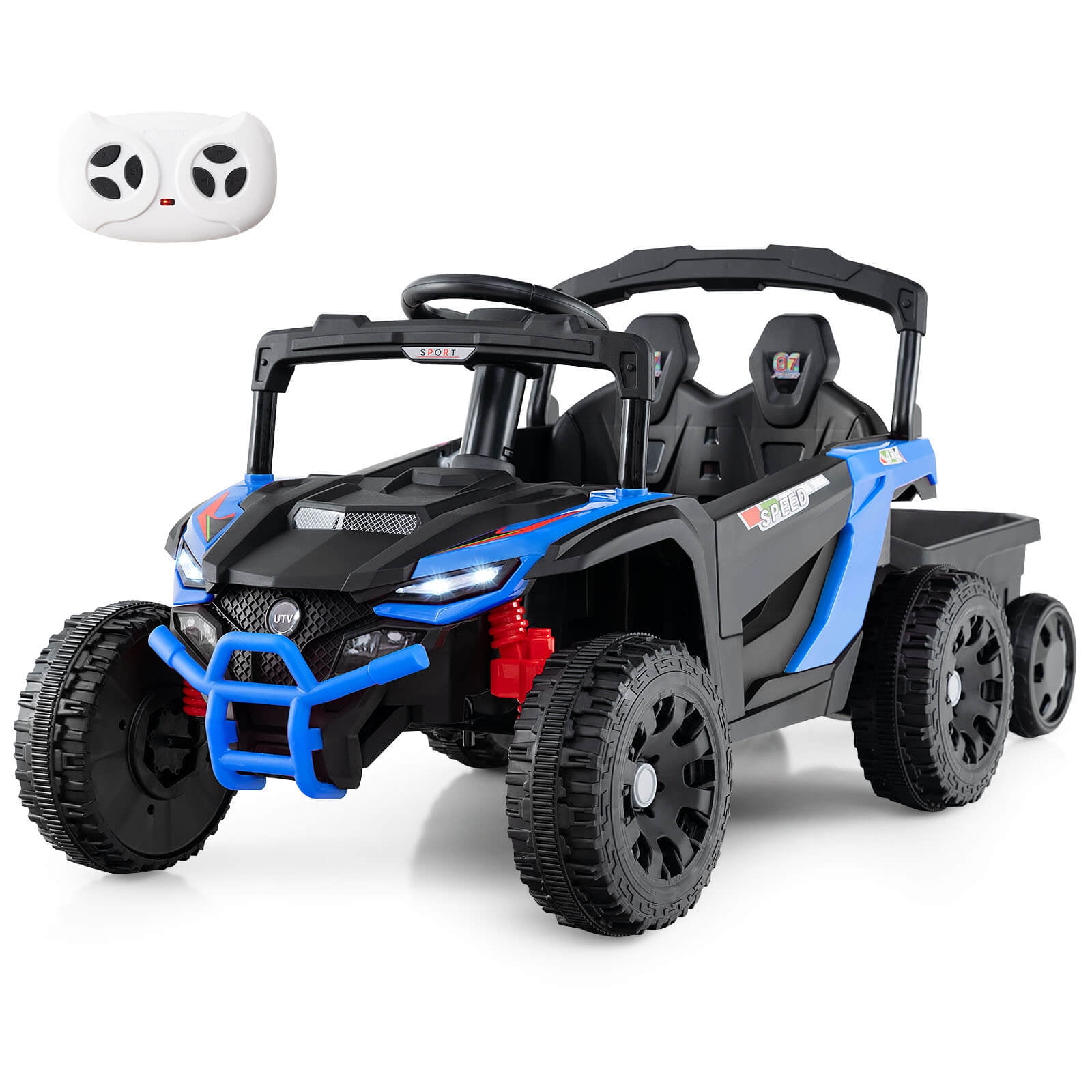 Costway 12V Kids Ride On UTV with Detachable Trailer, Remote Control, 3 ...