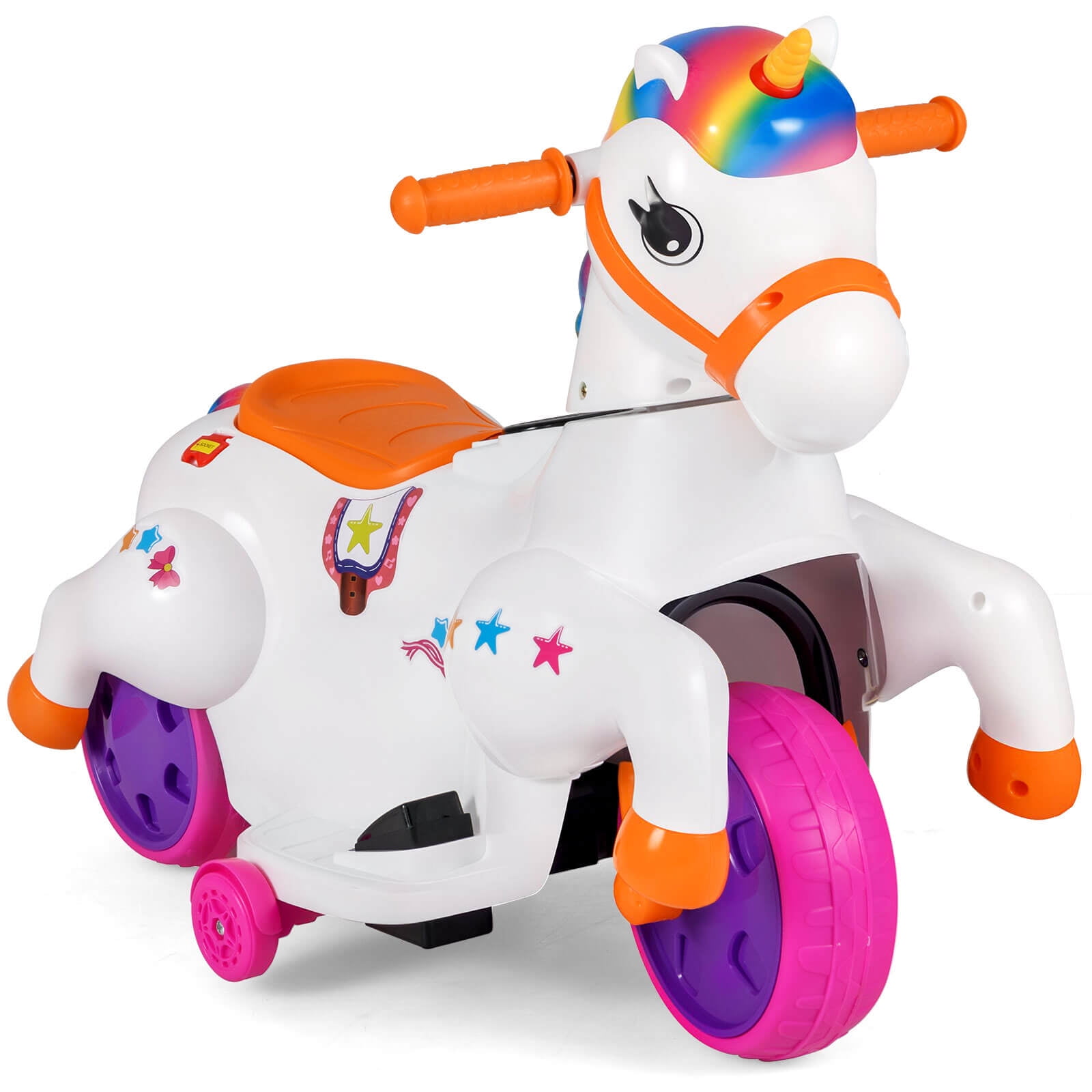 Costway 12V Kids Ride on Unicorn Toy with Training Wheels Music One ...