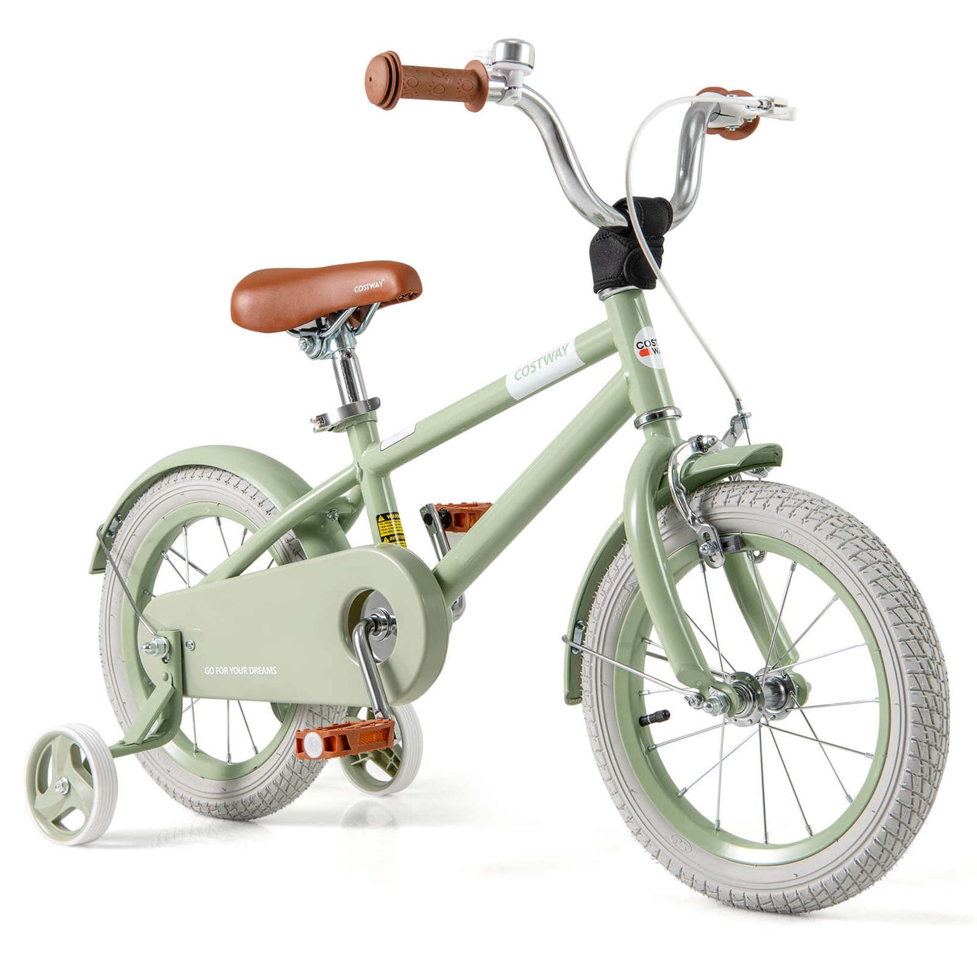 Costway 14" Kids Bike with Adjustable Saddle Handlebar Removable Training Wheels Handbrake Green ...