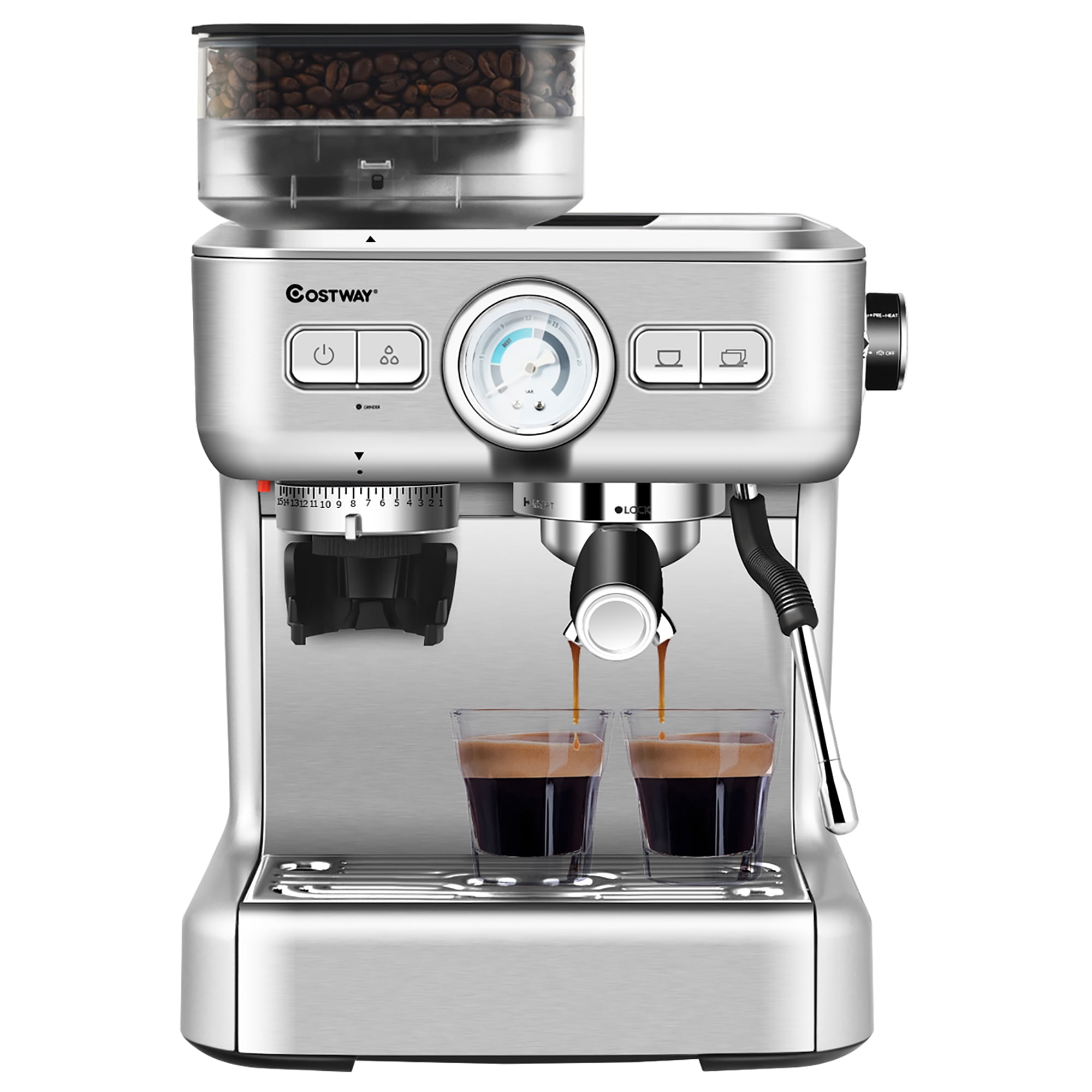 Costway Espresso Cappuccino Maker - Stainless Steel Coffee Machine w ...