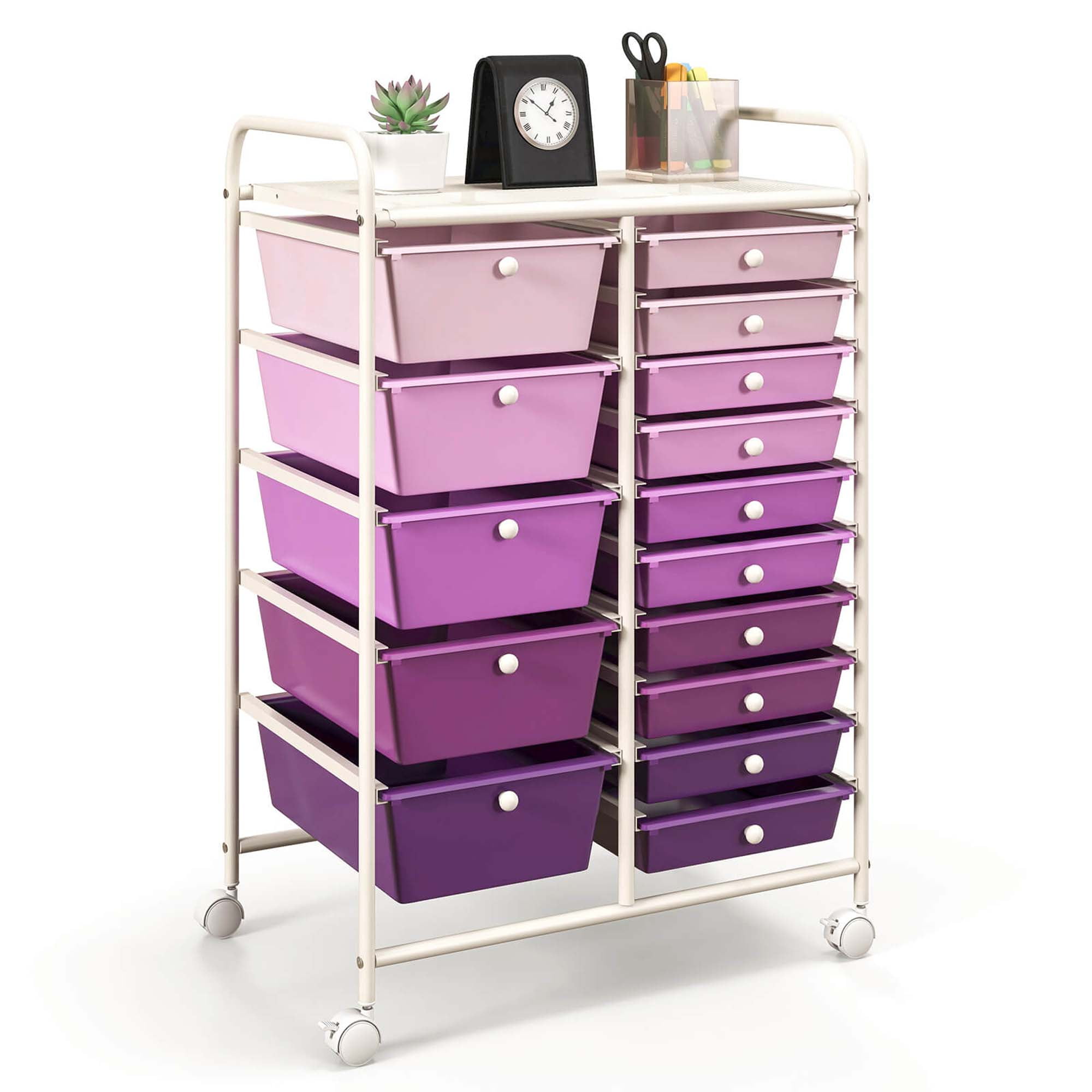 Costway 15 Drawer Rolling Organizer Cart, Purple, Storage for Arts and ...
