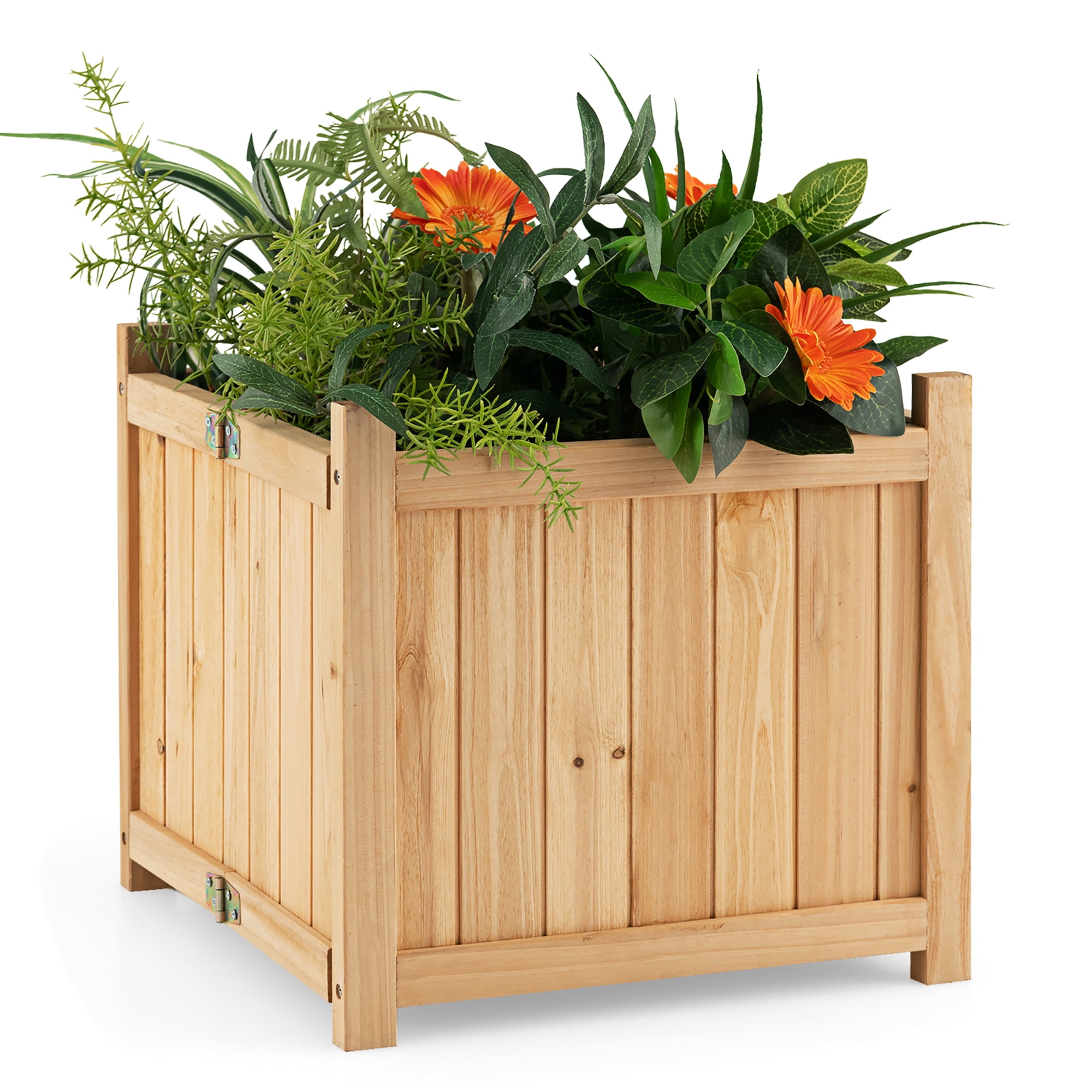 Costway 15" Outdoor Wooden Planter Box Elevated Folding Planter with ...
