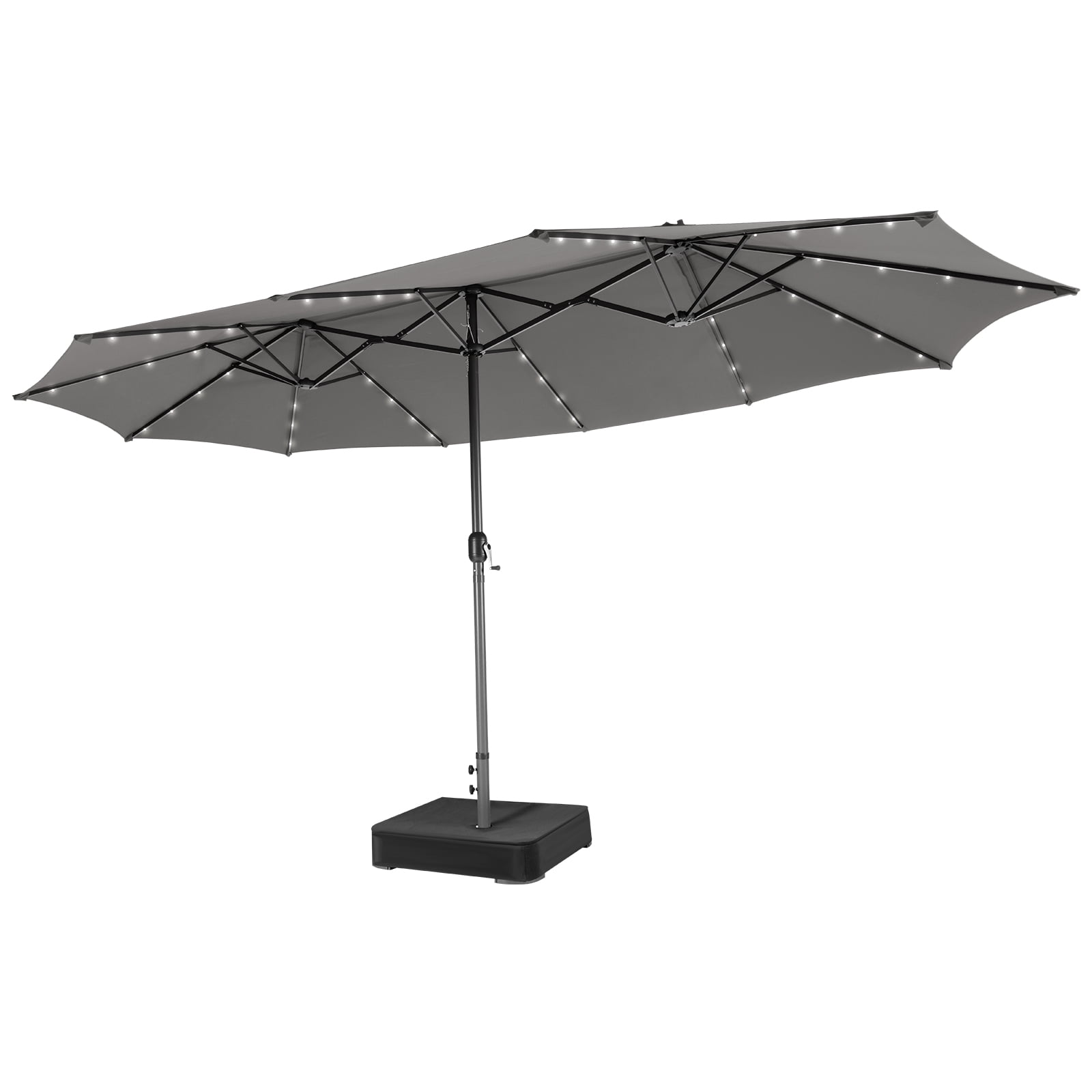 Costway 15Ft Double-Sided Solar Powered LED Patio Umbrella with Crank ...