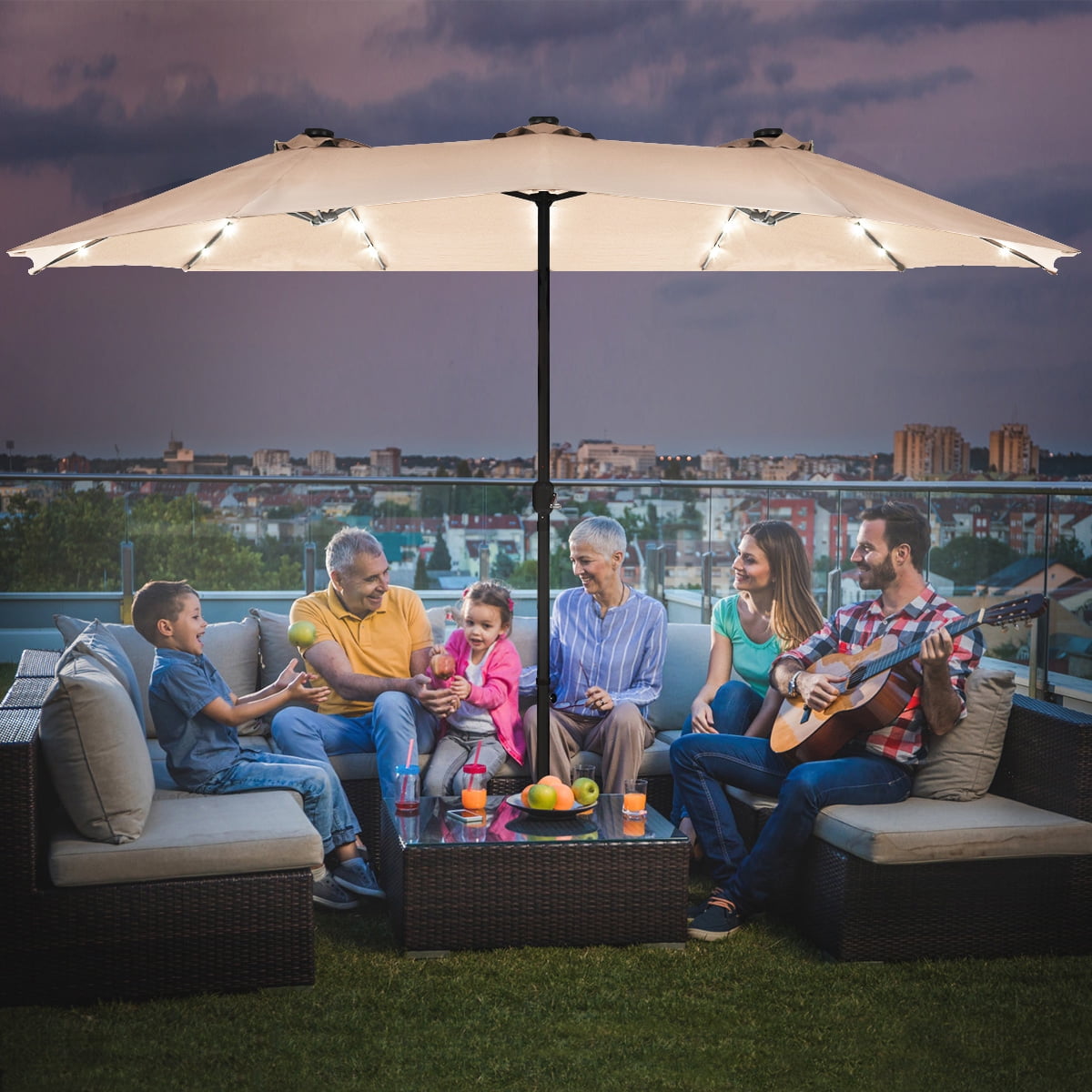 Costway 15Ft Extra-Large Double-Sided Outdoor Solar Powered LED Patio ...