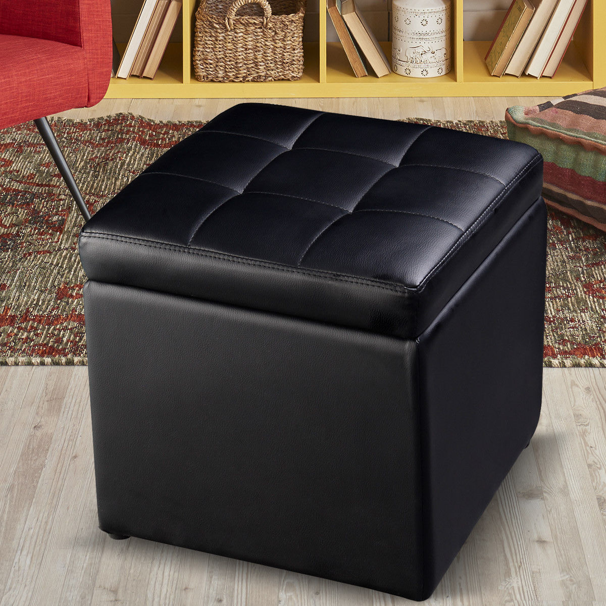 Costway 16''Cube Ottoman Pouffe Storage Box Lounge Seat Small ...
