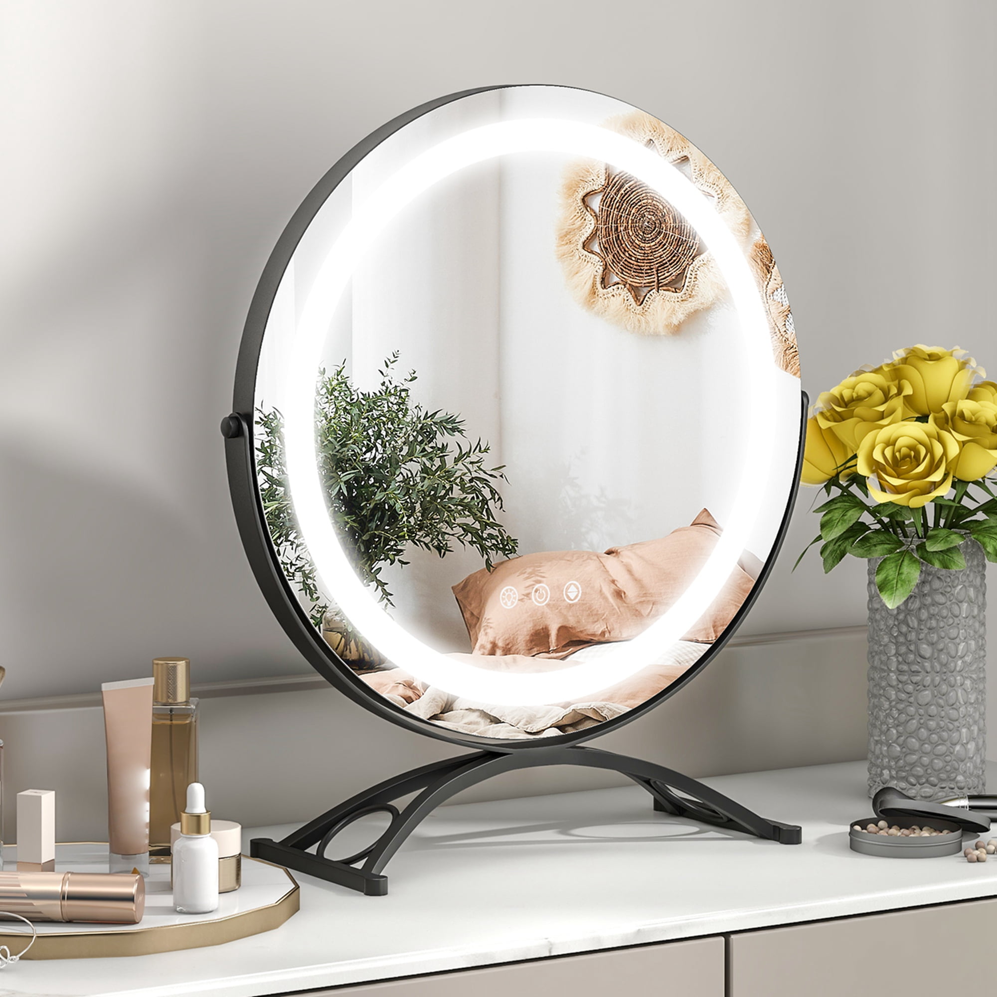 Costway 16" Round Makeup Vanity Mirror 3 Color Dimmable Lights Memory ...