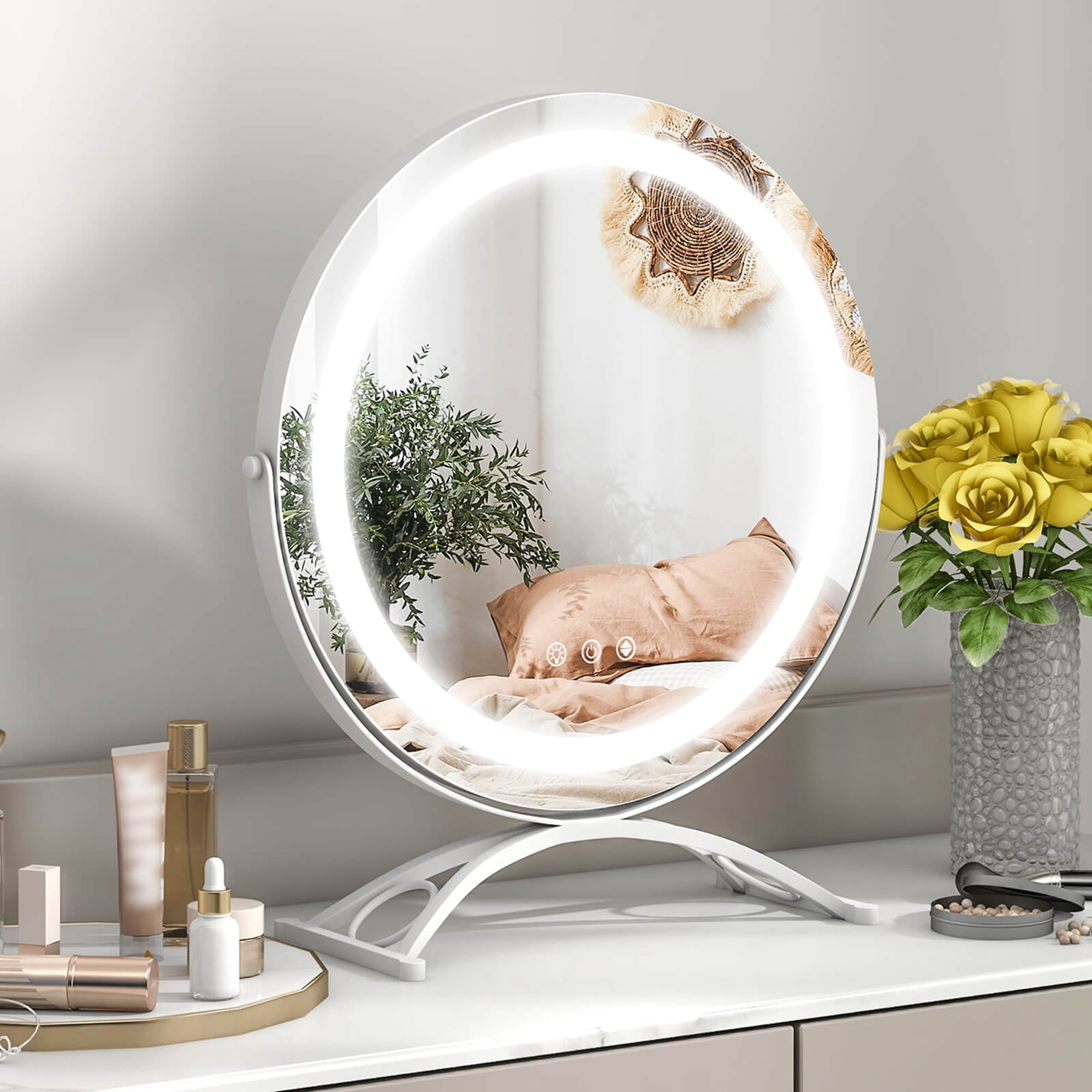Costway 16" Round Makeup Vanity Mirror 3 Color Dimmable Lights Memory ...