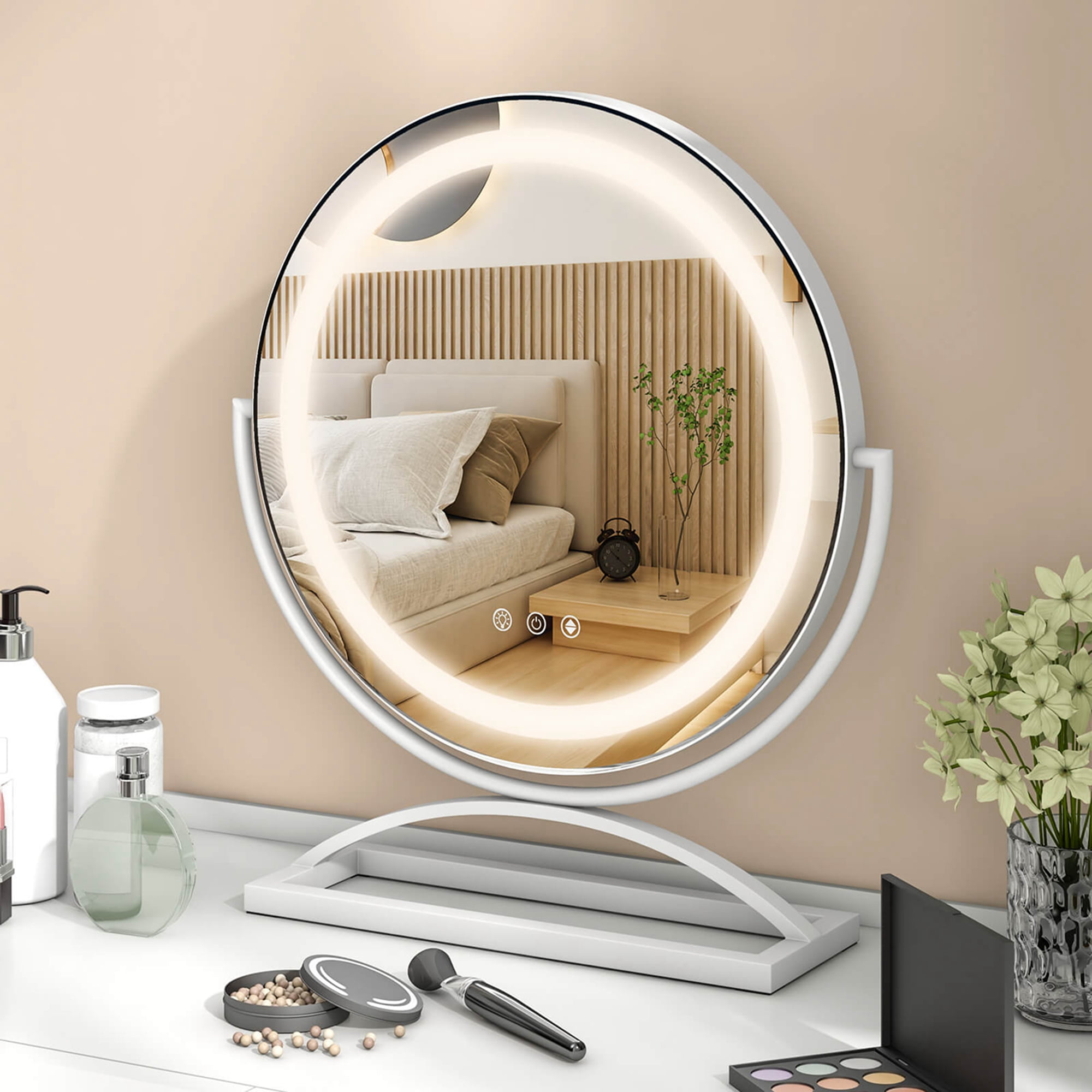 Costway 16" Round Makeup Vanity Mirror with Lights 3 Color Dimmable ...