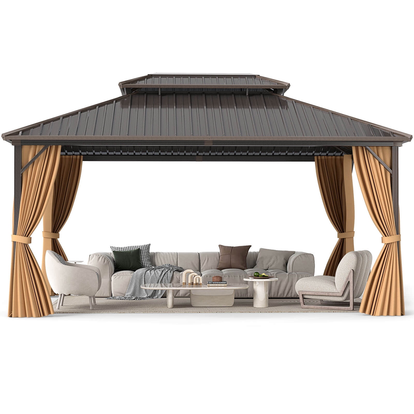 Costway 16 x 12 FT Hardtop Gazebo Aluminum Frame Permanent Pavilion ...