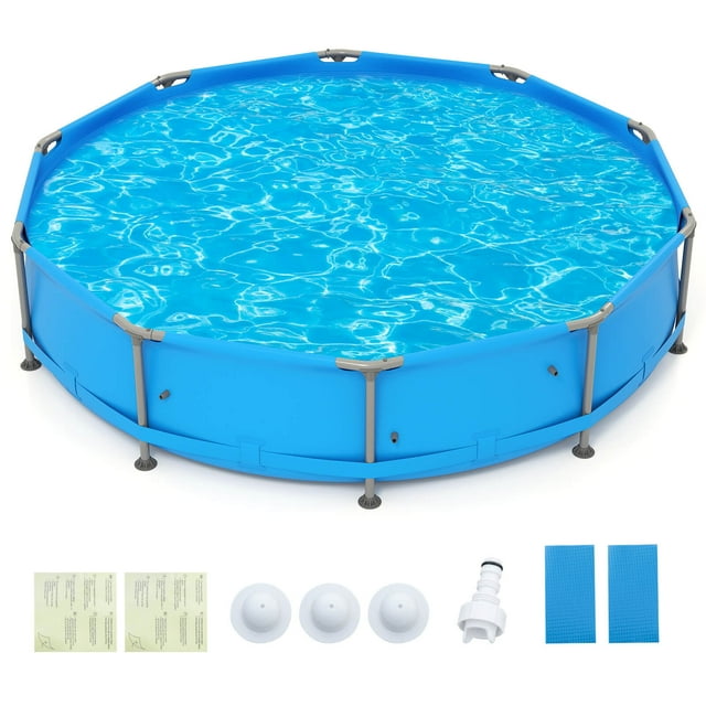 Costway 1617 Gal Outdoor Family Swimming Pool with Metal Frame Multi ...