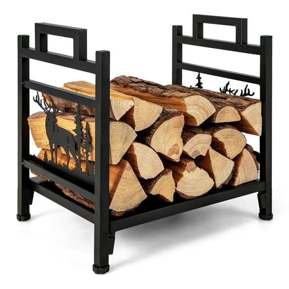 Costway 18.5 Inch Metal Firewood Rack Fireplace Log Holder with Dual ...